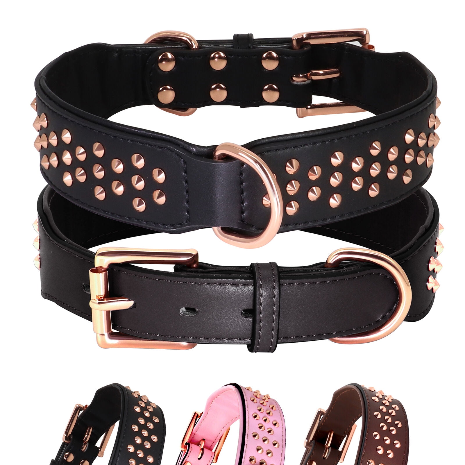 Didog Wide Leather Studded Dog Collar Heavy Duty Rivets Adjustable for ...