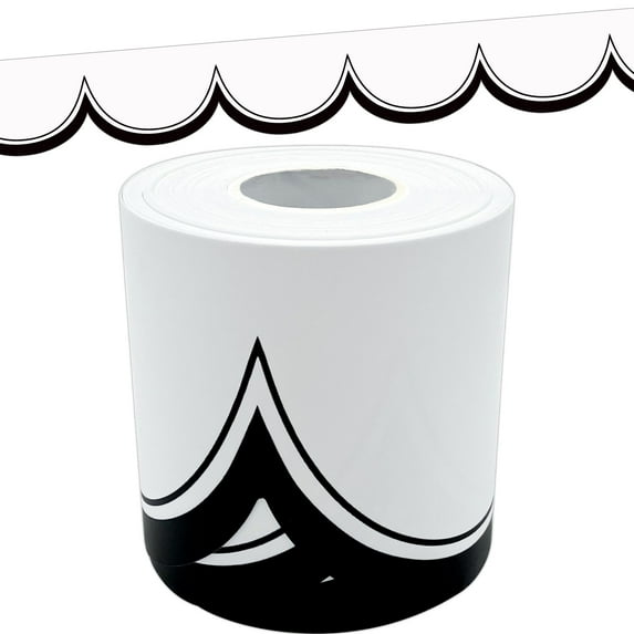 Die-Cut Scalloped Border Trim Roll 50ft, White with Black Edge ...