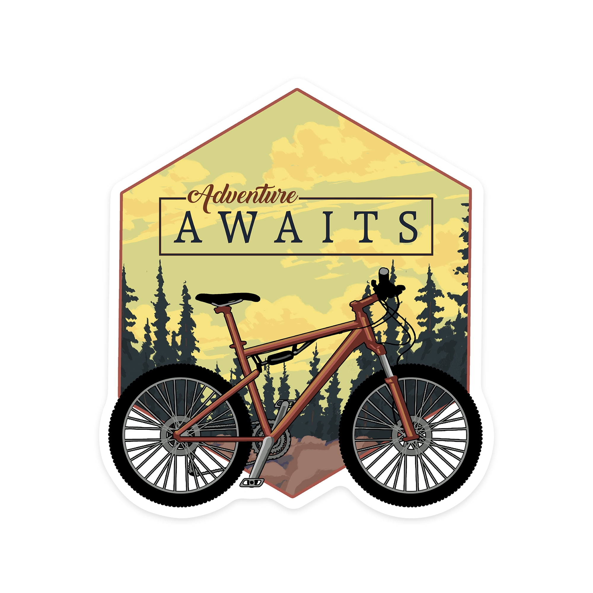 Die Cut Sticker Adventure Awaits, Mountain Bike, Contour Vinyl Sticker ...