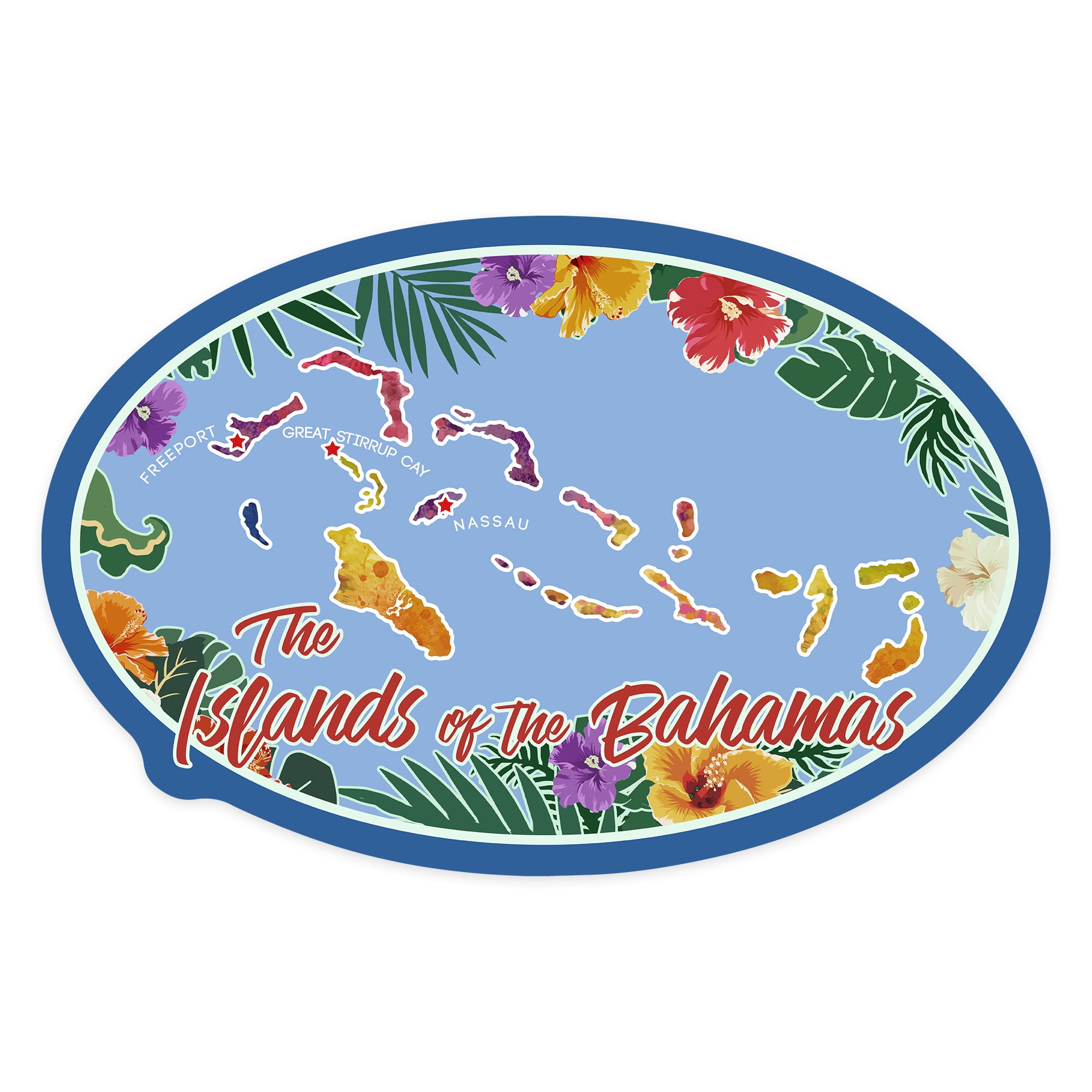 Die Cut Sticker Bahamas, Tropical Palm Fronds Wreath and Islands ...