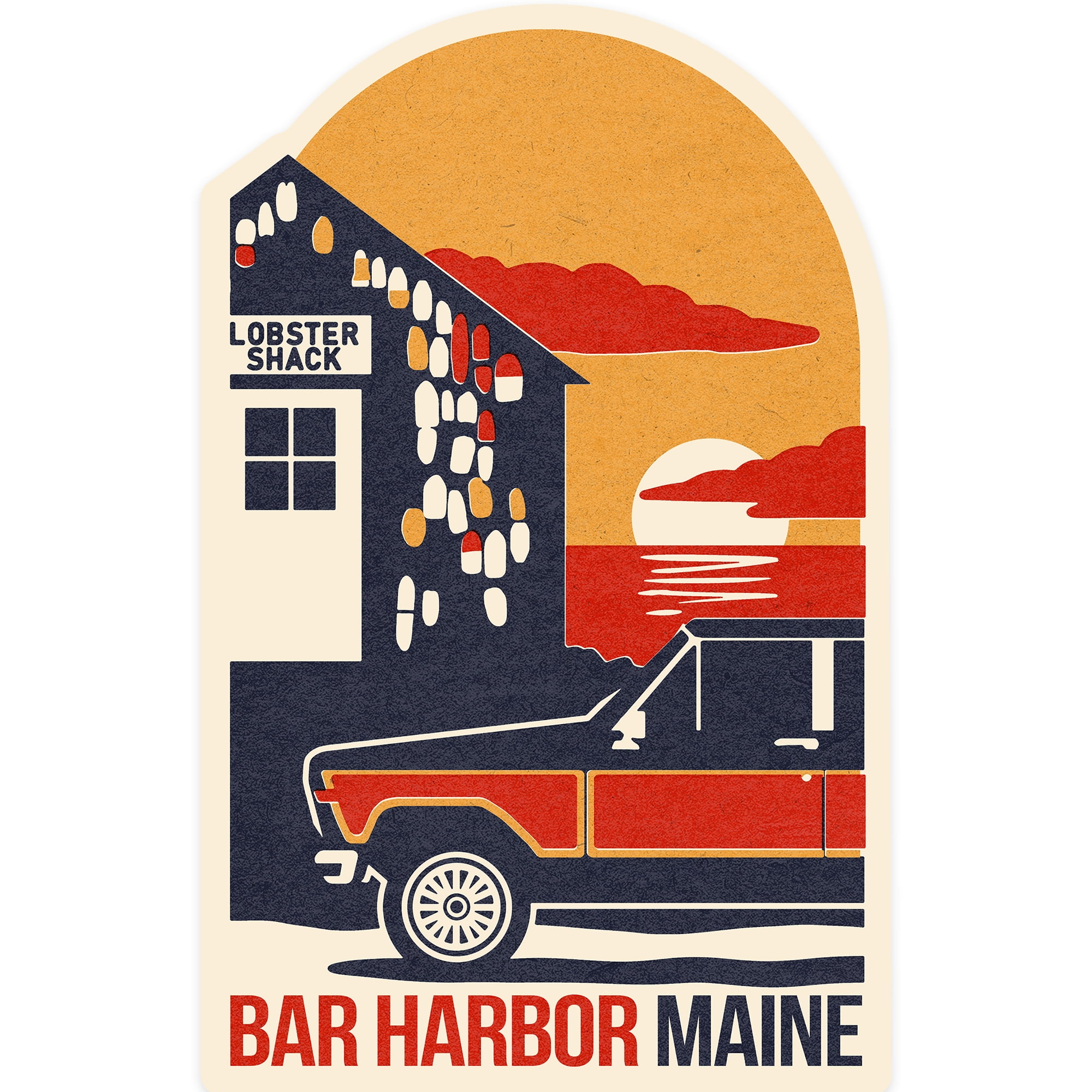 Die Cut Sticker Bar Harbor, Maine, Woodblock, Contour Vinyl Sticker 1 ...