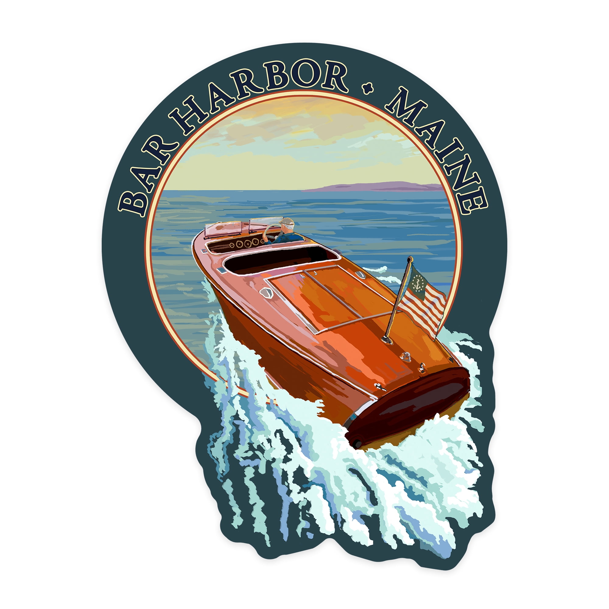Die Cut Sticker Bar Harbor, Maine, Wooden Boat, Contour Vinyl Sticker 3 ...