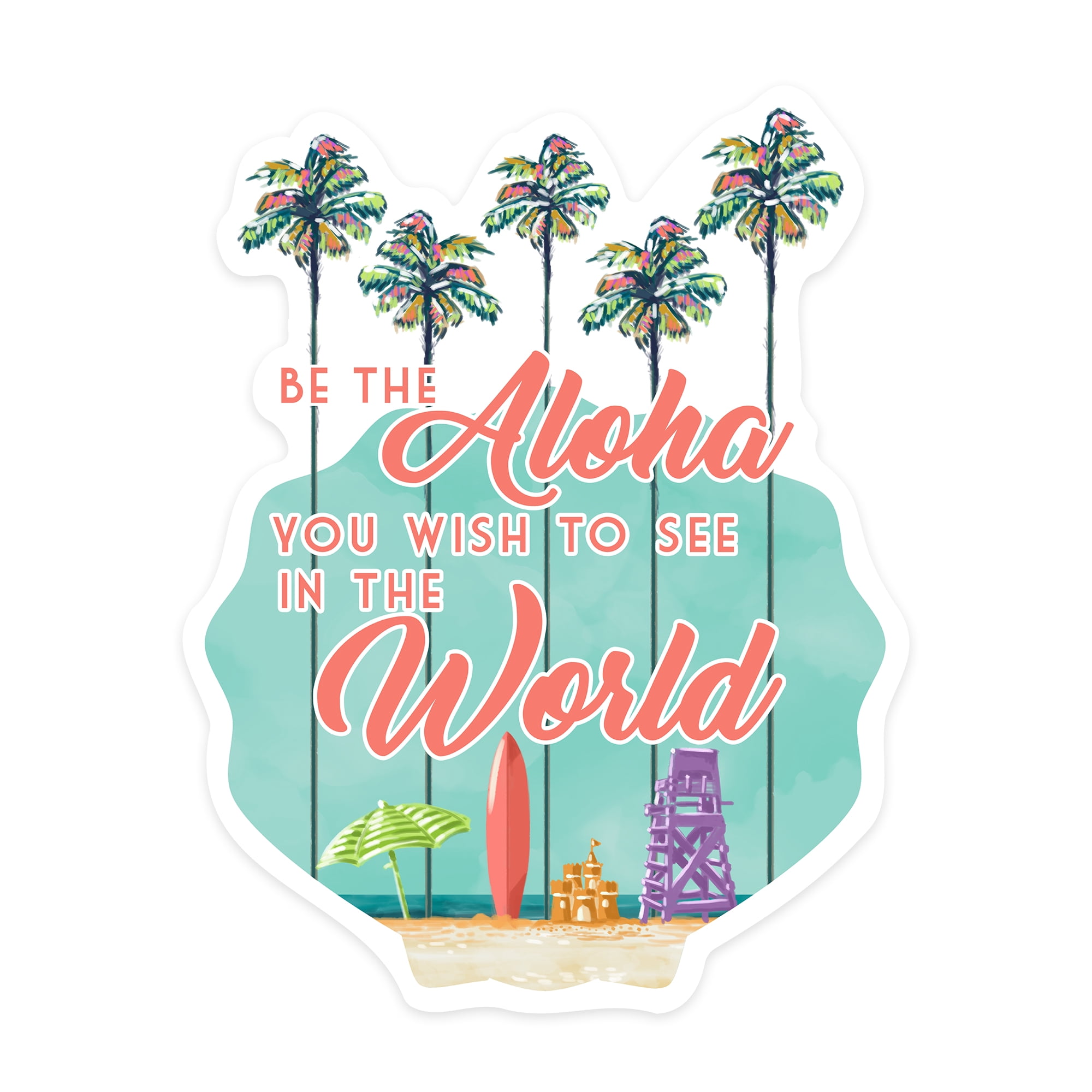Die Cut Sticker Be the Aloha, Tall Palms Beach Scene, Contour Vinyl ...