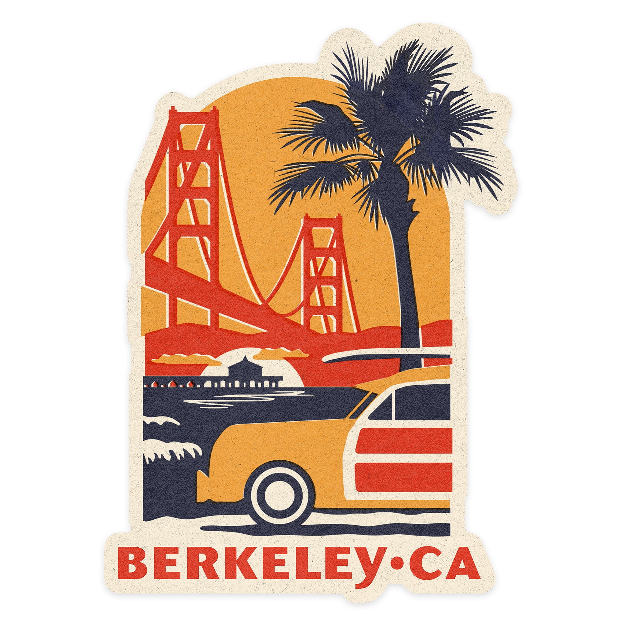 Die Cut Sticker Berkeley, California, Golden Gate Bridge, Woodblock ...