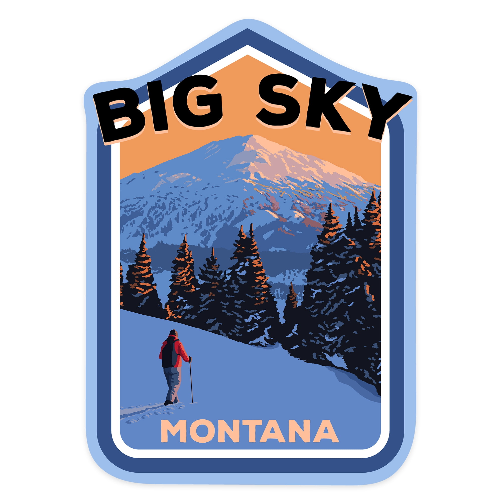Die Cut Sticker Big Sky, Montana, Mt. Bachelor and Skier, Contour Vinyl ...