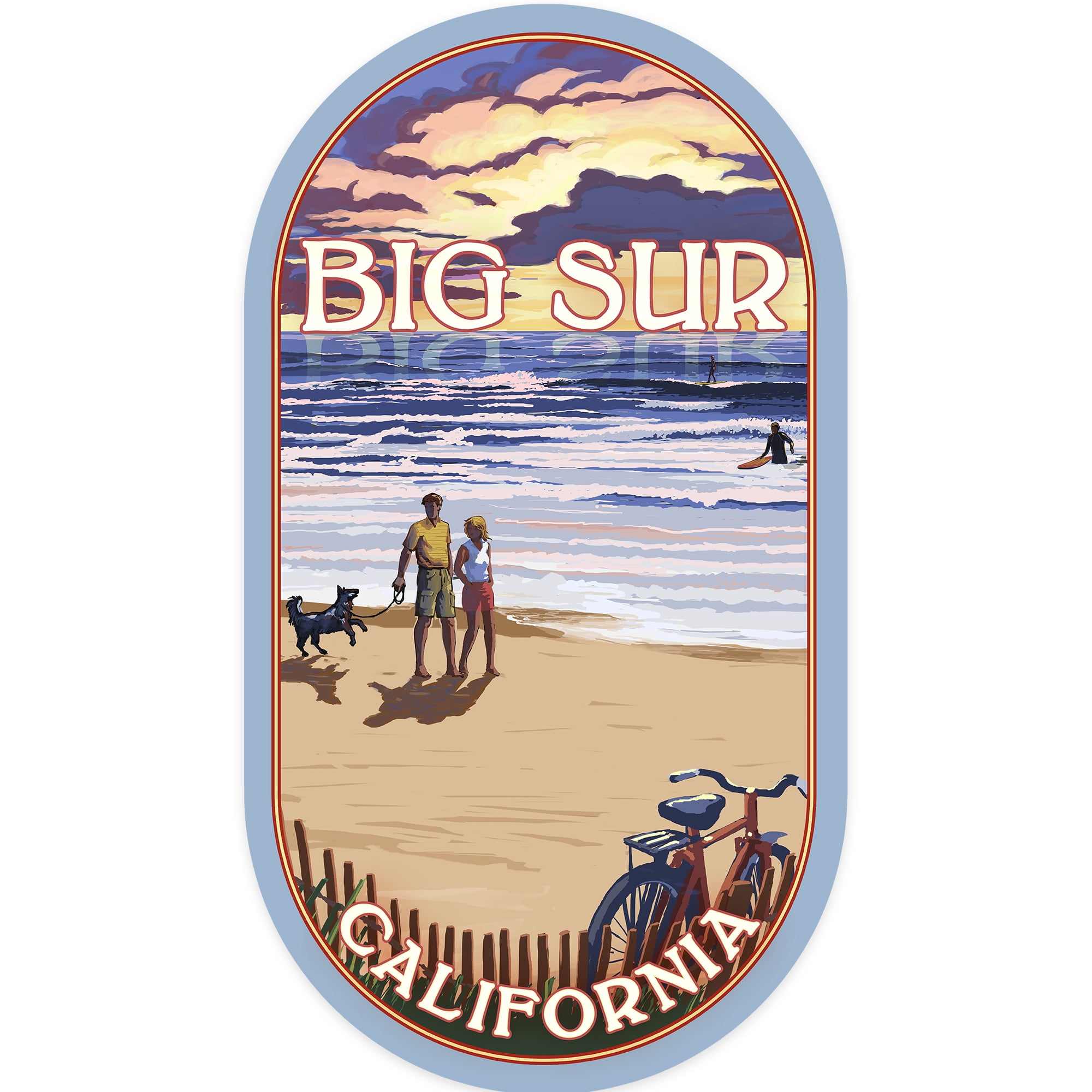 Die Cut Sticker Big Sur, California, Sunset and Beach, Contour Vinyl ...