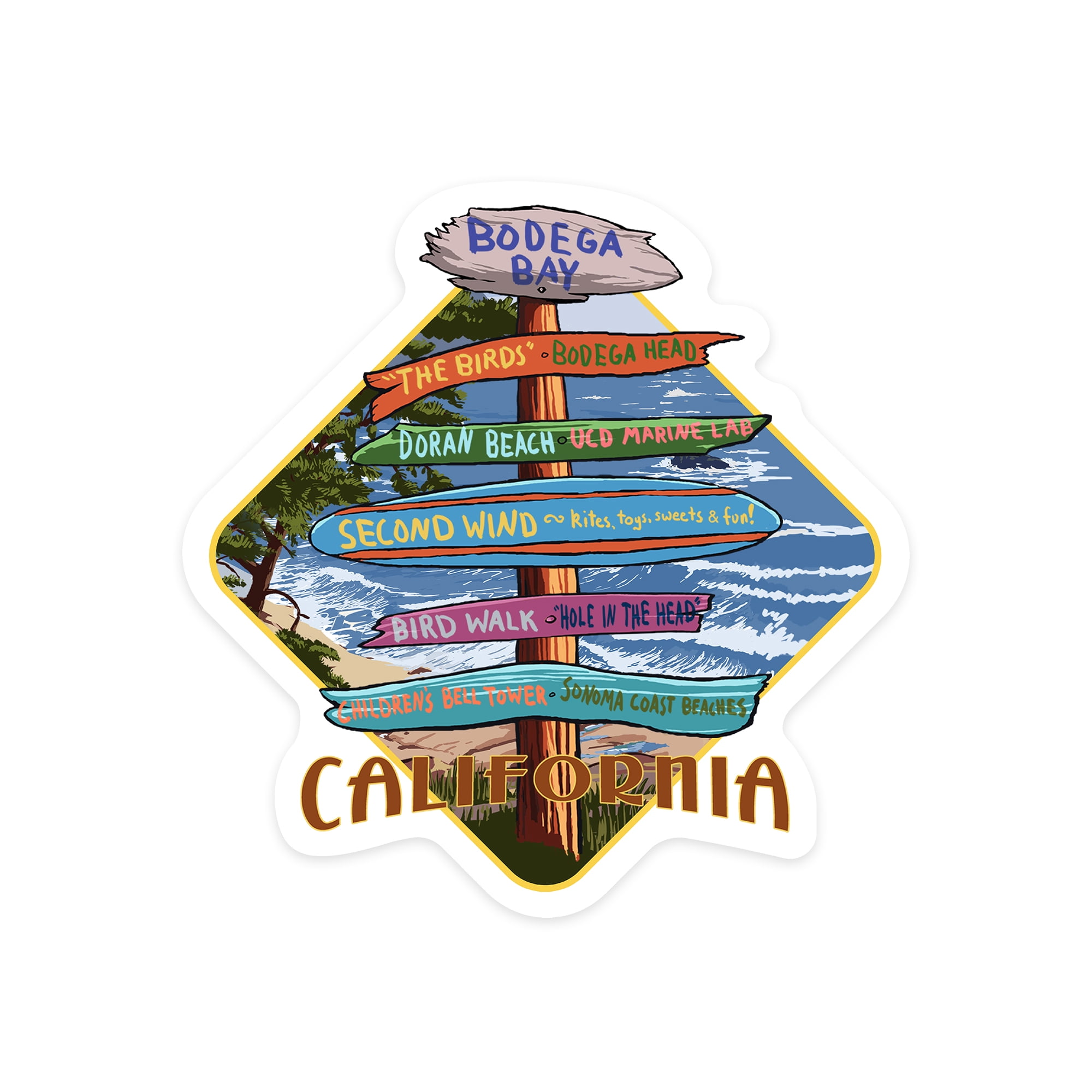 Die Cut Sticker Bodega Bay, California, Destination Signs (Second Wind ...