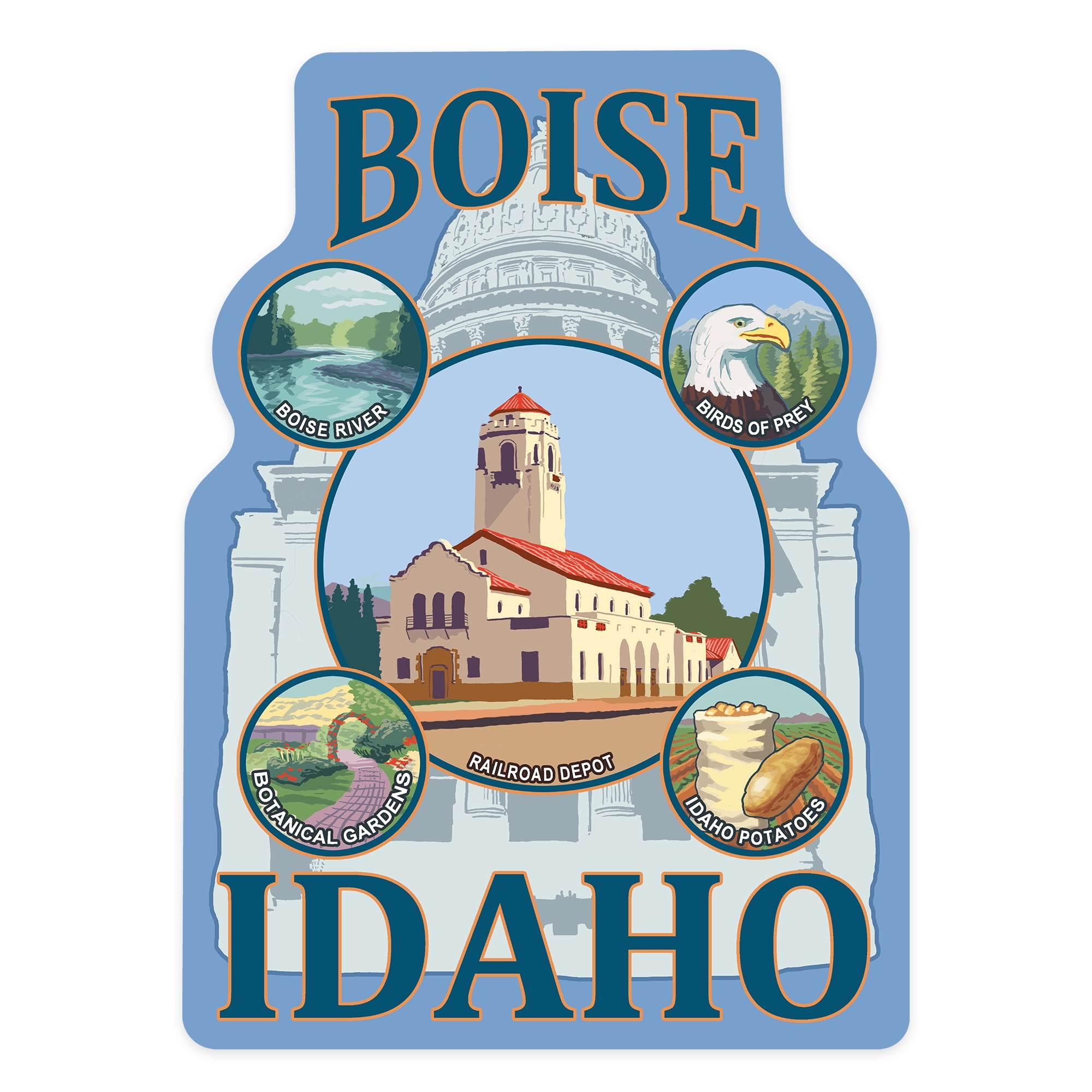 Die Cut Sticker Boise, Idaho, Icon Montage, Contour Vinyl Sticker 3 to ...