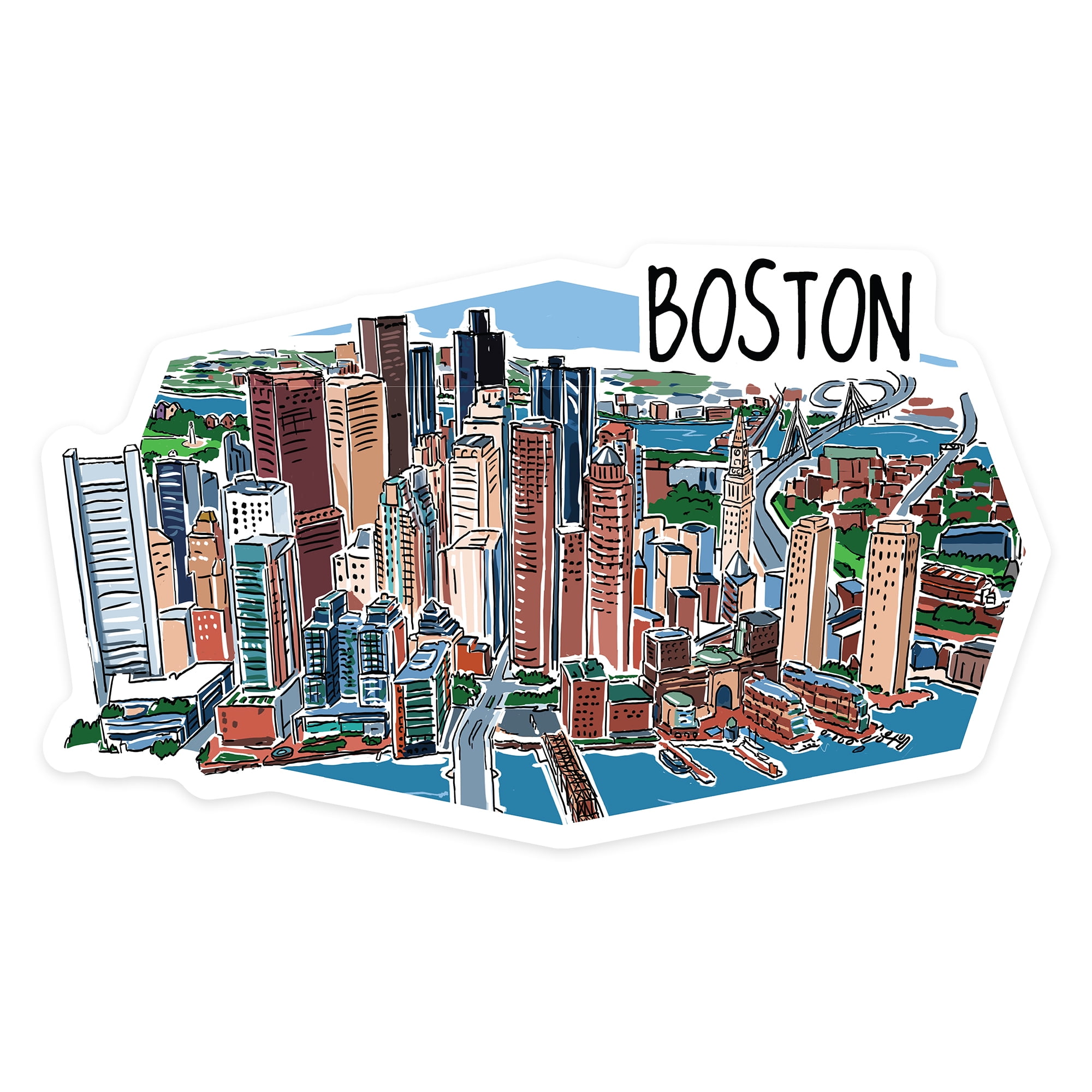 Die Cut Sticker Boston, Massachusetts, Line Drawing, Contour Vinyl ...