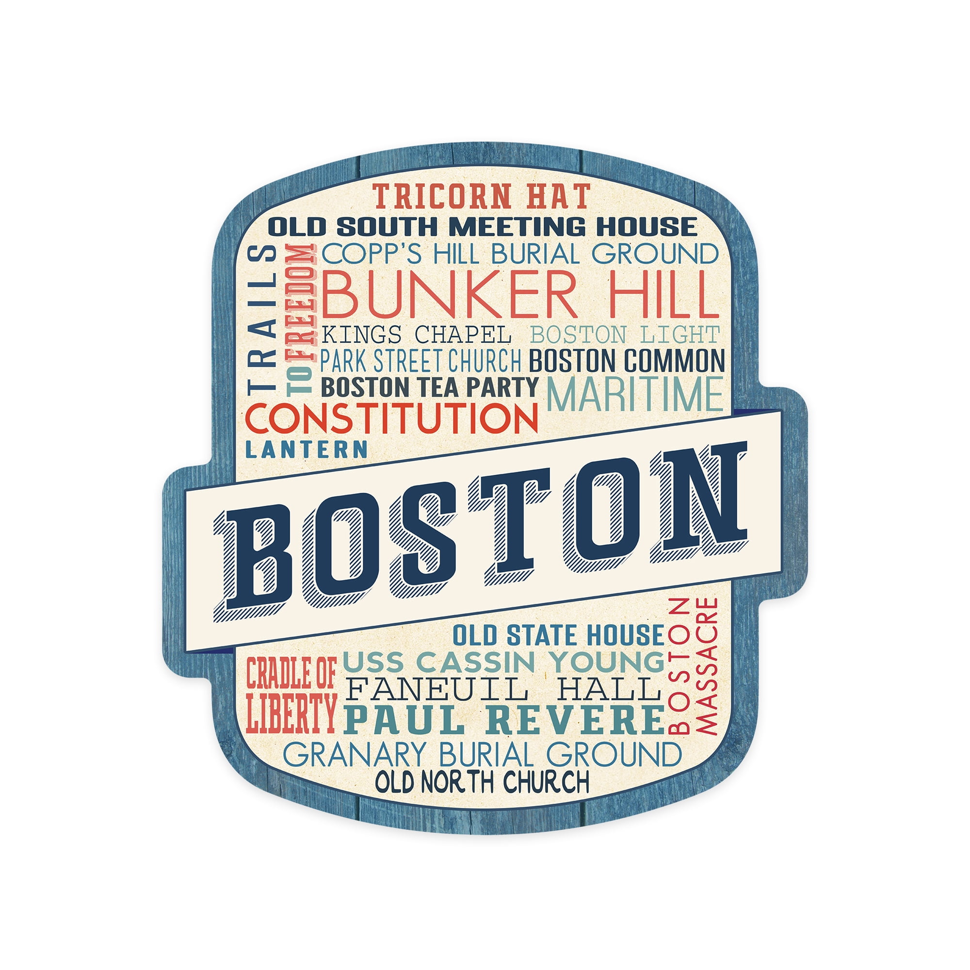 Die Cut Sticker Boston, Massachusetts, Rustic Typography, Contour Vinyl ...