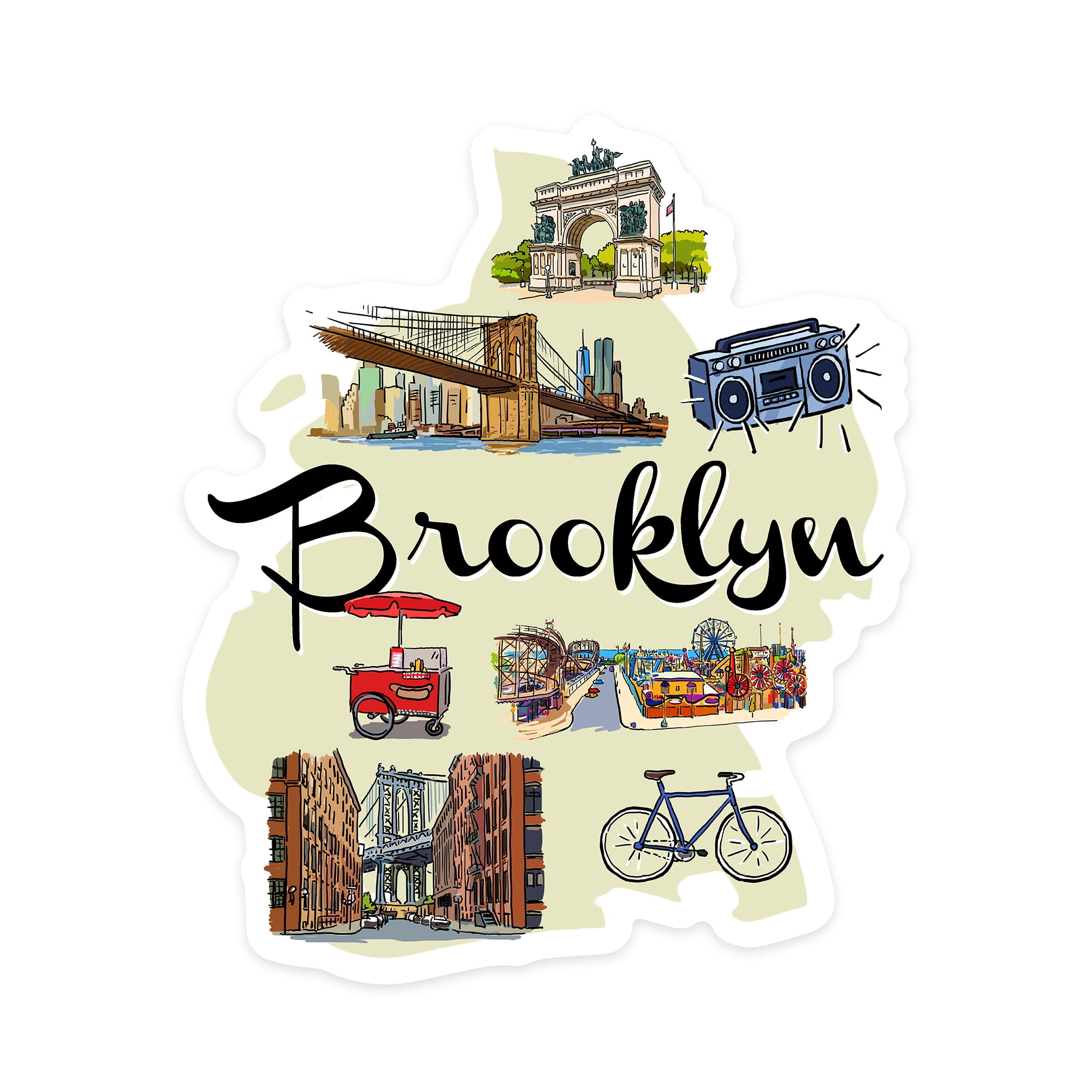 Die Cut Sticker Brooklyn, New York, Landmarks and Icons, Contour Vinyl ...