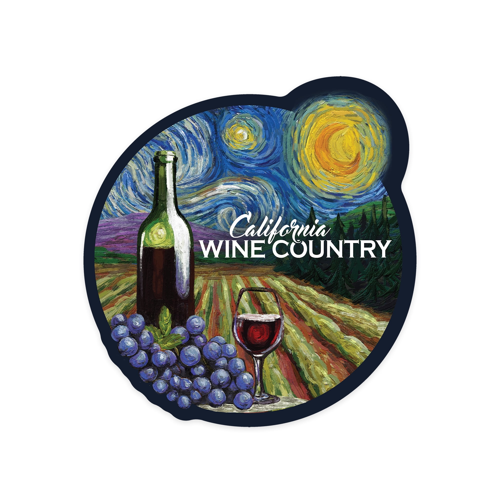 Die Cut Sticker California, Vineyard, Starry Night, Contour Vinyl ...