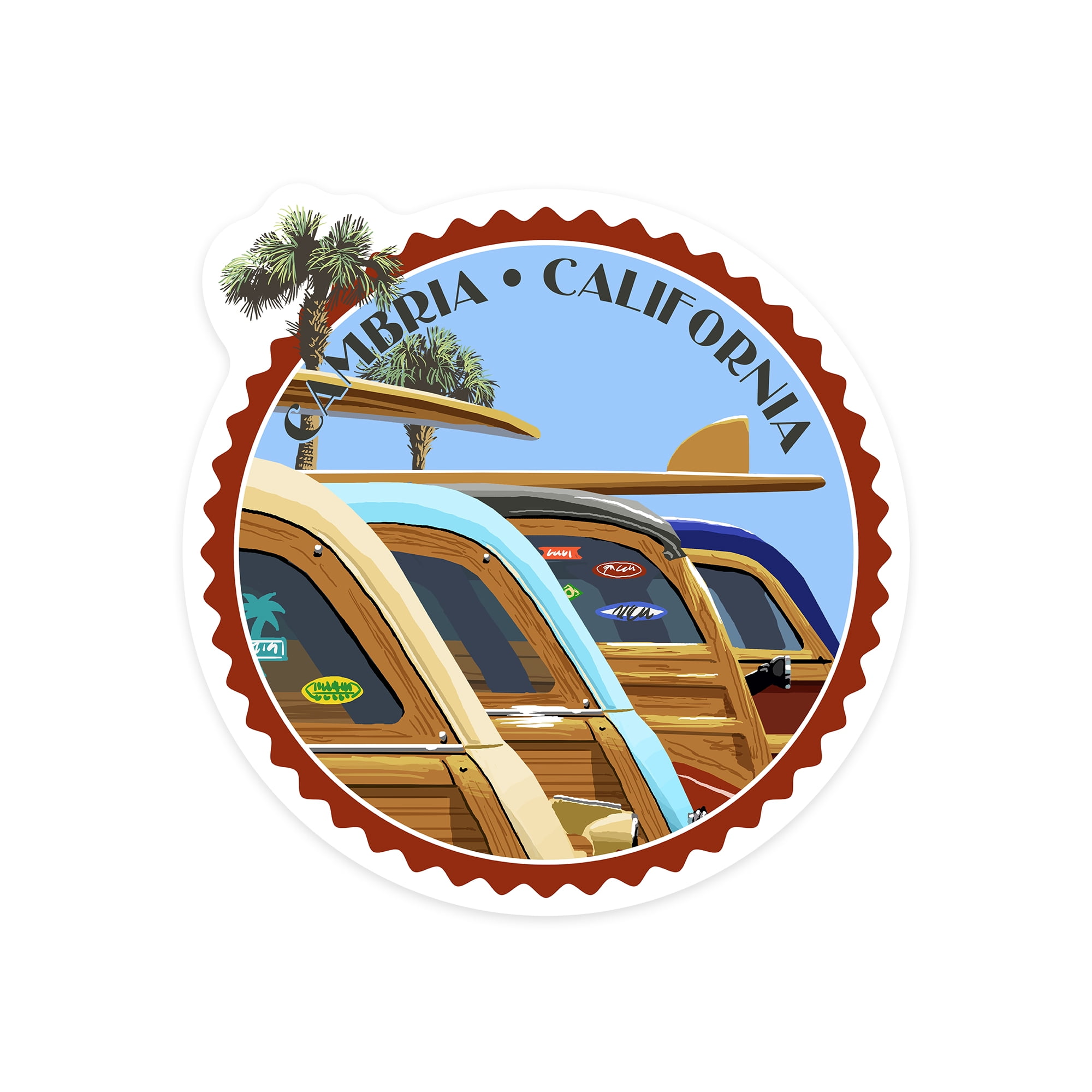 Die Cut Sticker Cambria, California, Woodies Lined Up, Contour Vinyl ...
