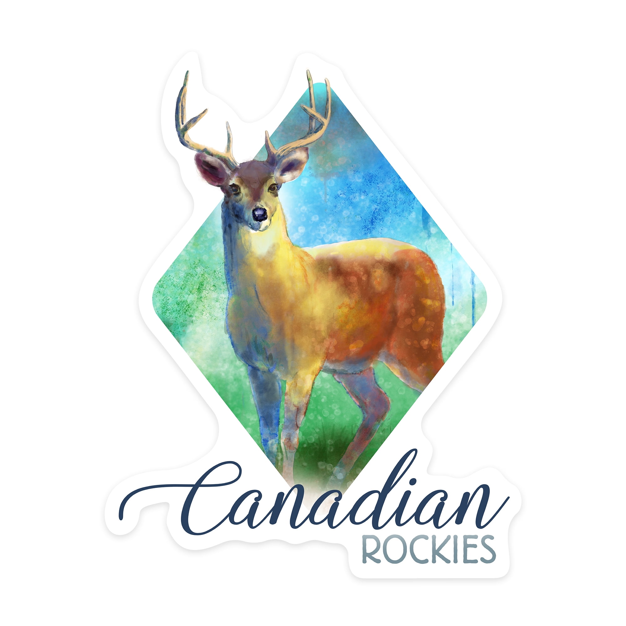 Die Cut Sticker Canadian Rockies, Deer, Watercolor, Contour Vinyl ...