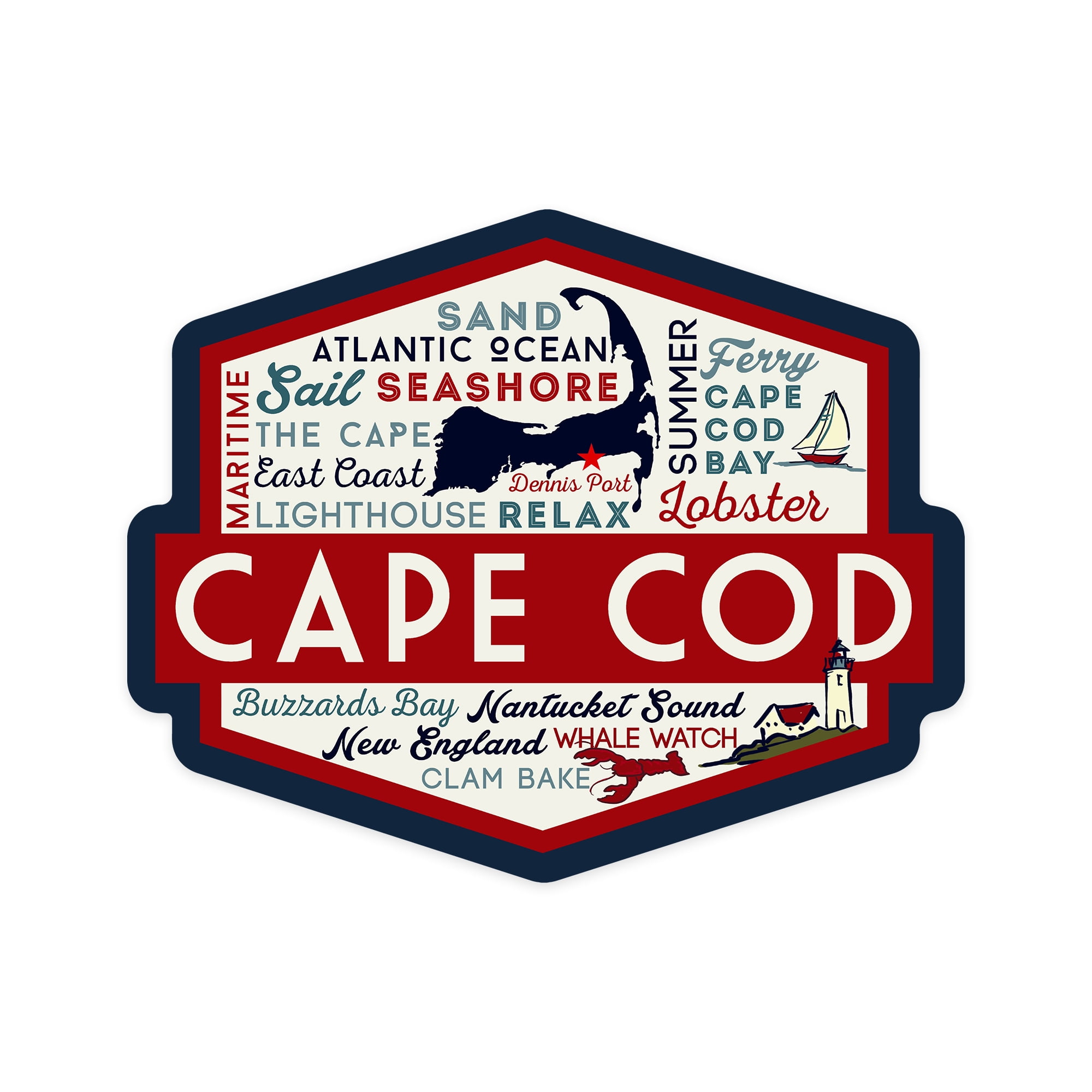 Die Cut Sticker Cape Cod, Massachusetts, Dennis Port, Typography and ...