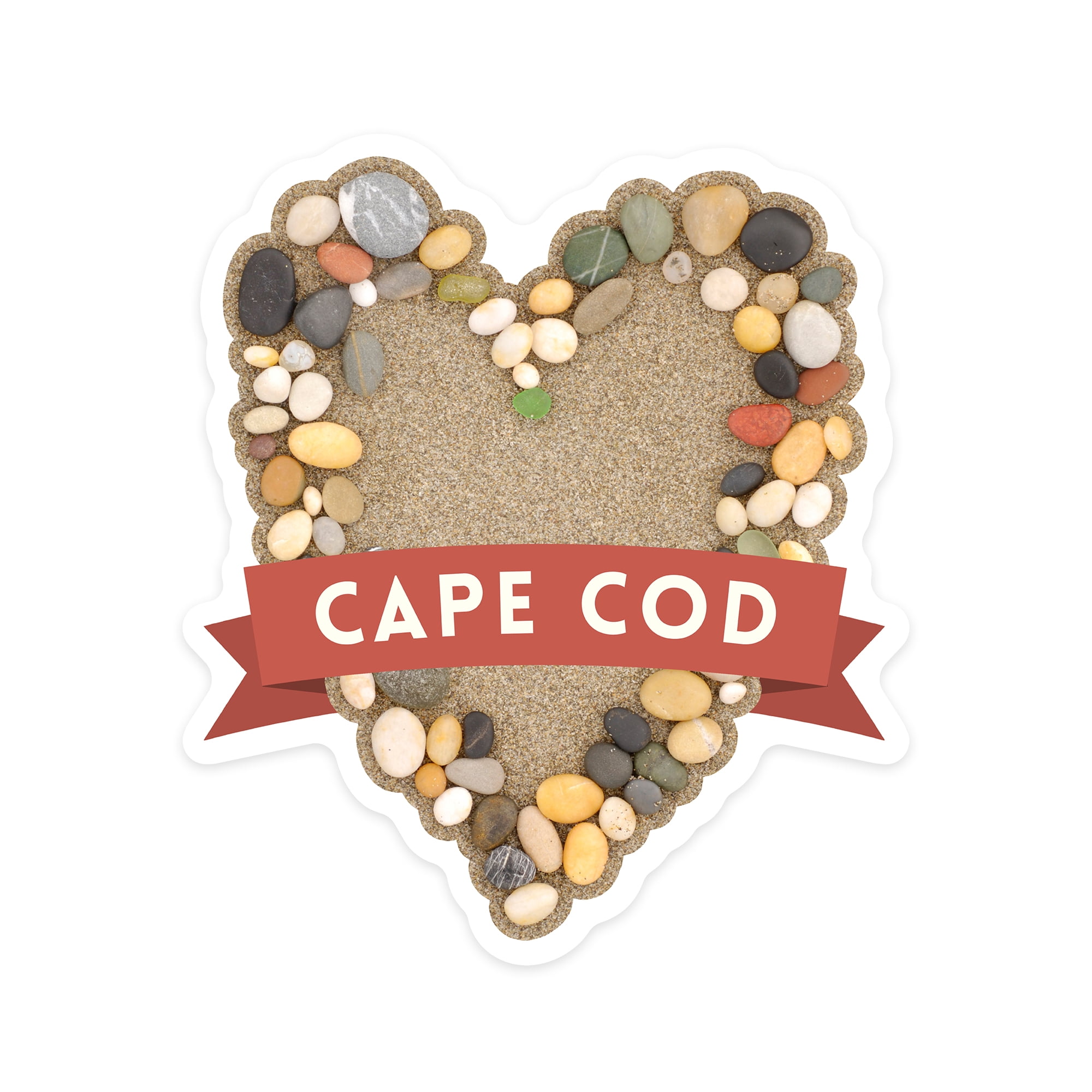 Die Cut Sticker Cape Cod, Stone Heart on Sand, Contour Vinyl Sticker 3 ...