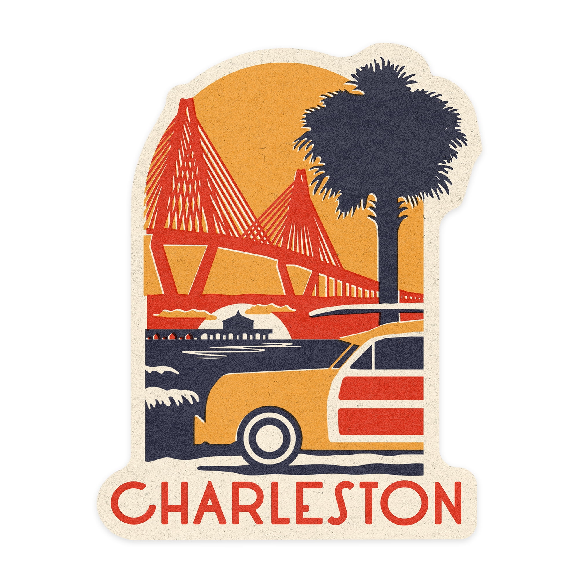 Die Cut Sticker Charleston, South Carolina, Ravenel Bridge, Woodblock ...
