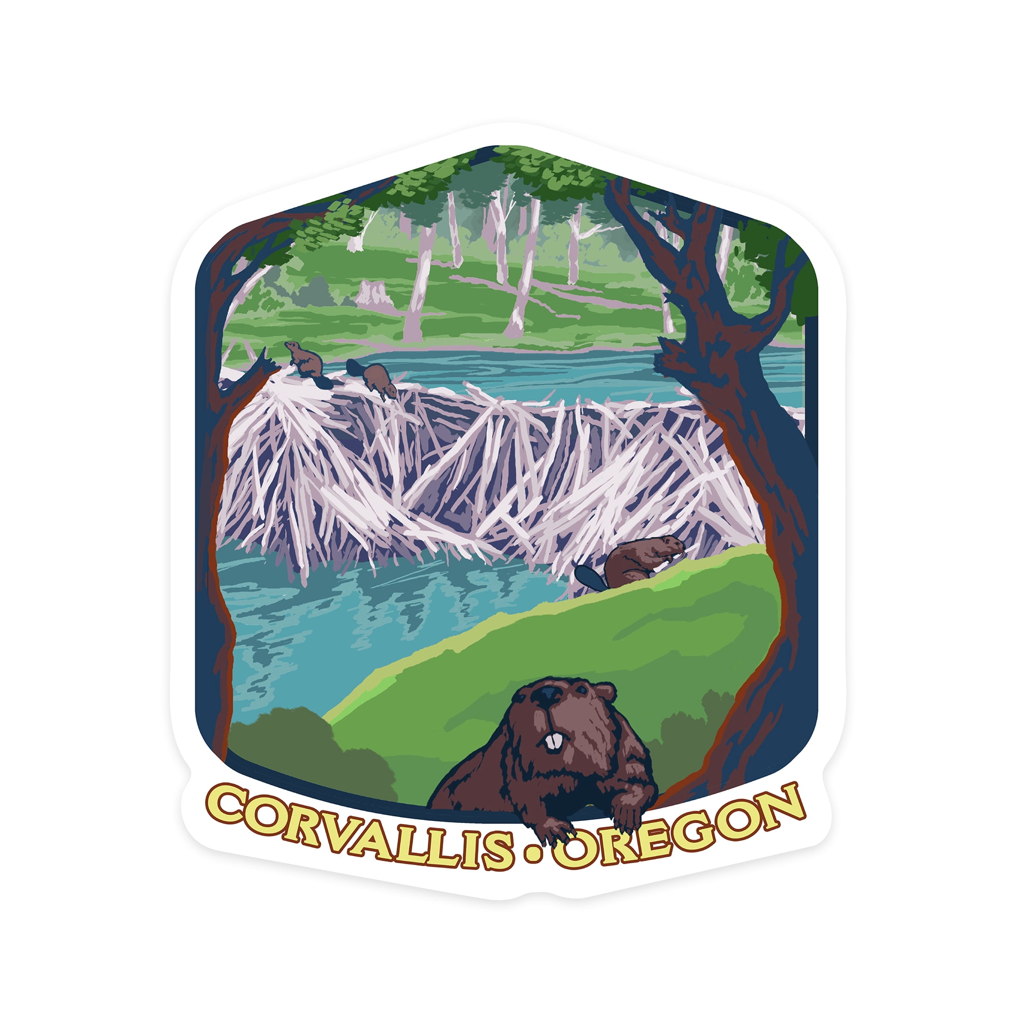 Die Cut Sticker Corvallis, Oregon, Beaver Family, Spring, Contour Vinyl ...