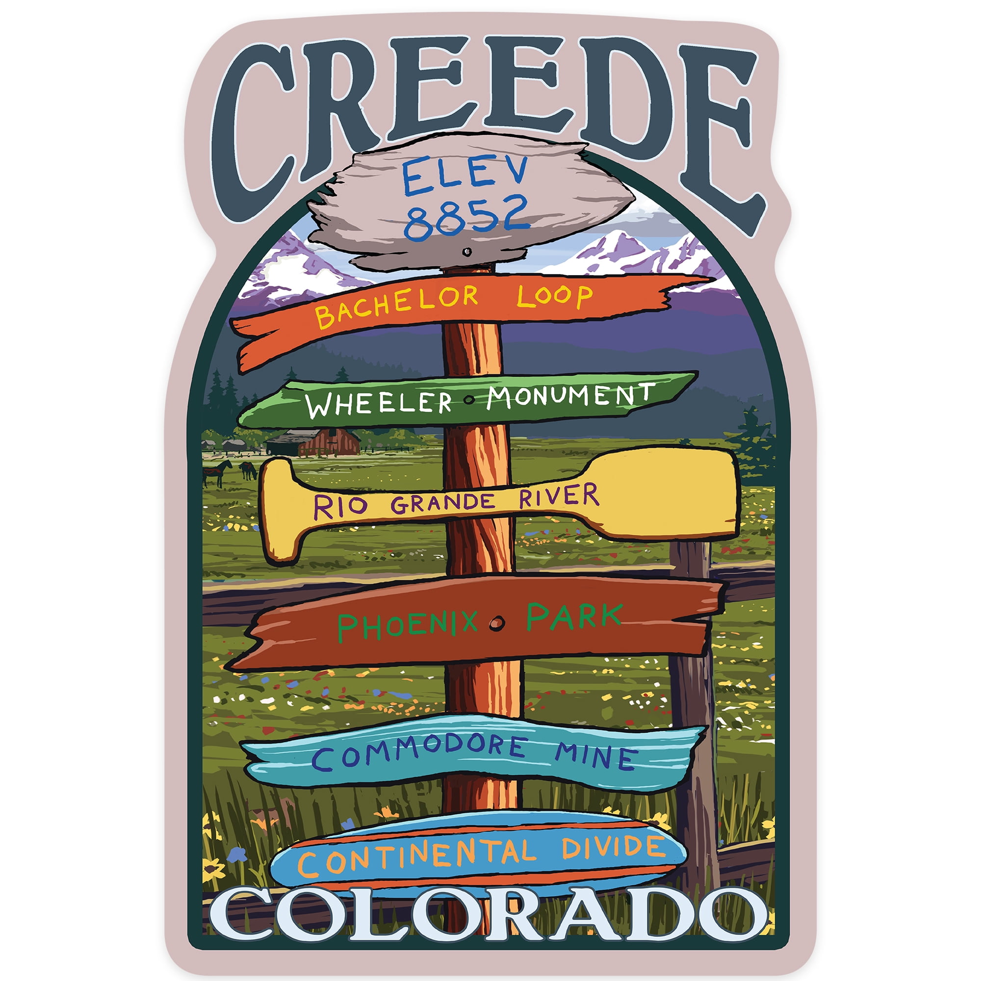 Die Cut Sticker Creede, Colorado, Destination Signpost, Contour Vinyl ...
