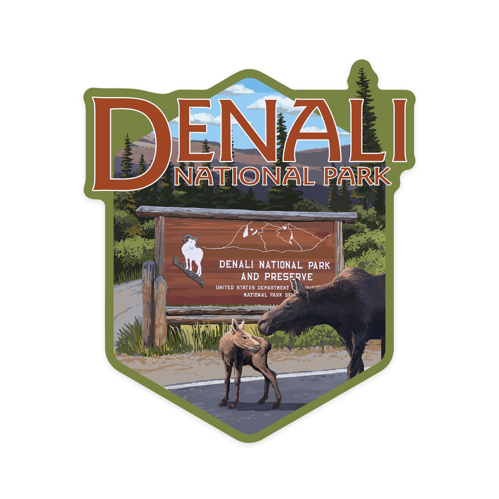 Die Cut Sticker Denali National Park, Alaska, Park Entrance, Contour ...