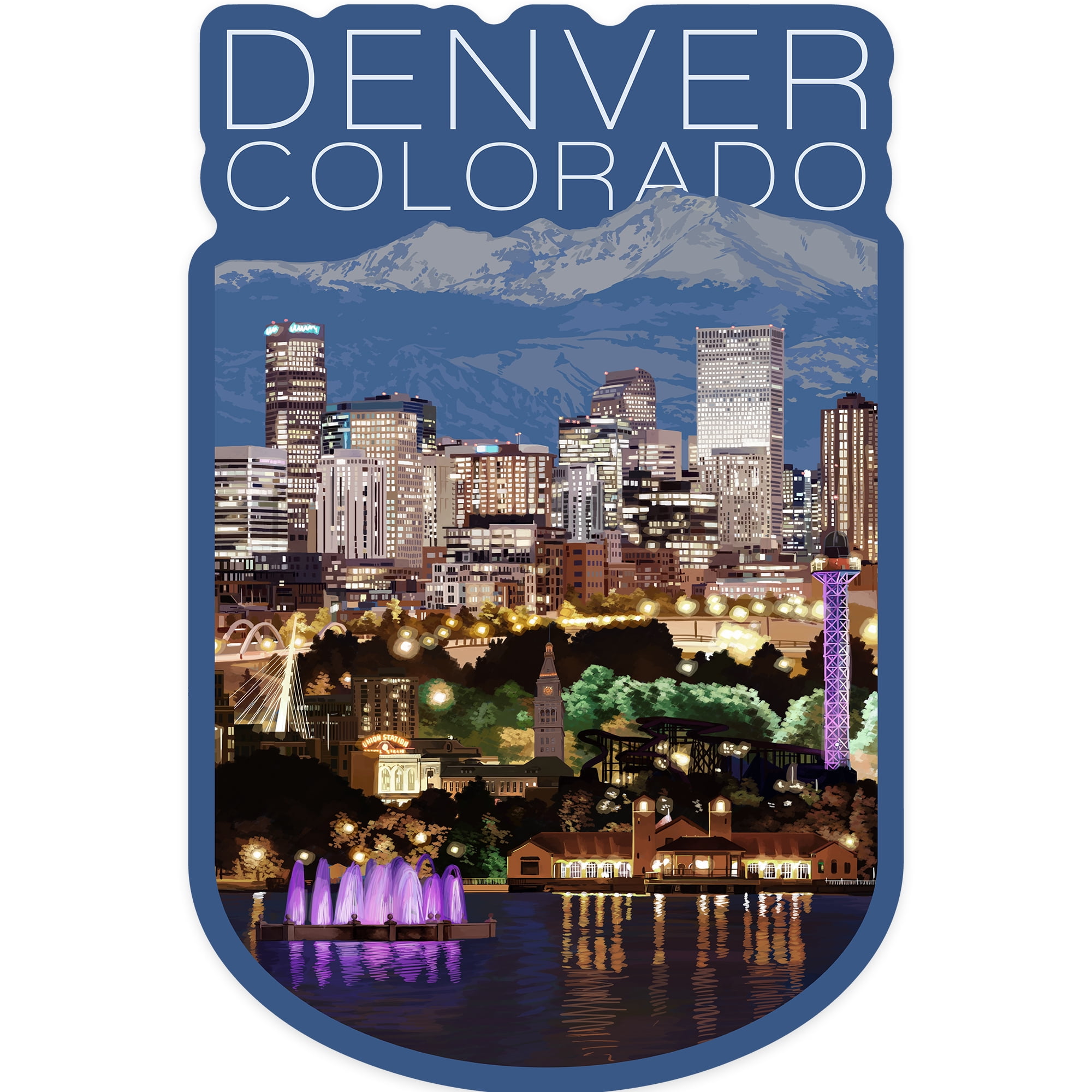 Die Cut Sticker Denver, Colorado, Skyline at Night, Contour Vinyl ...