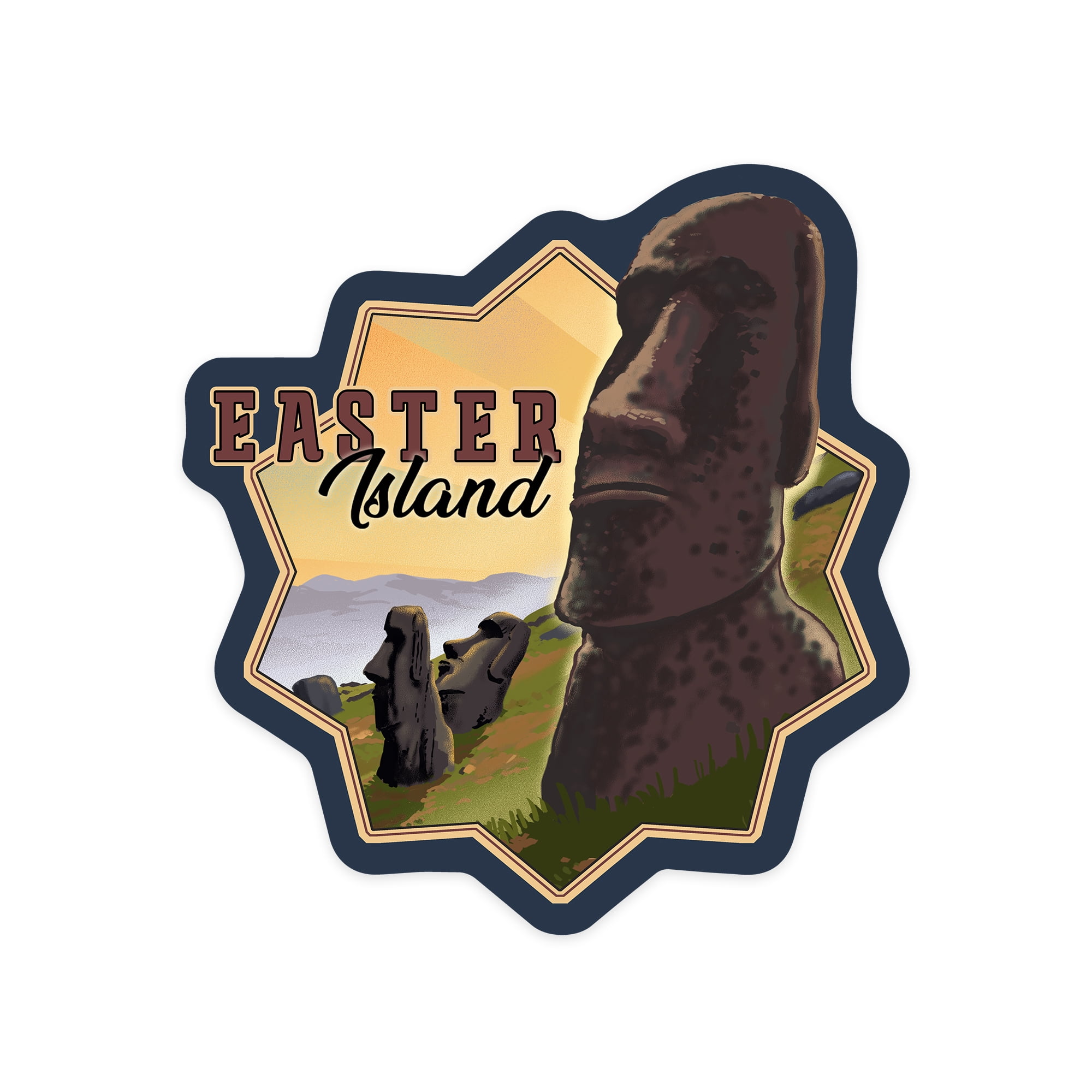 Die Cut Sticker Easter Island, Lithograph, Contour Vinyl Sticker 1 to 3 ...