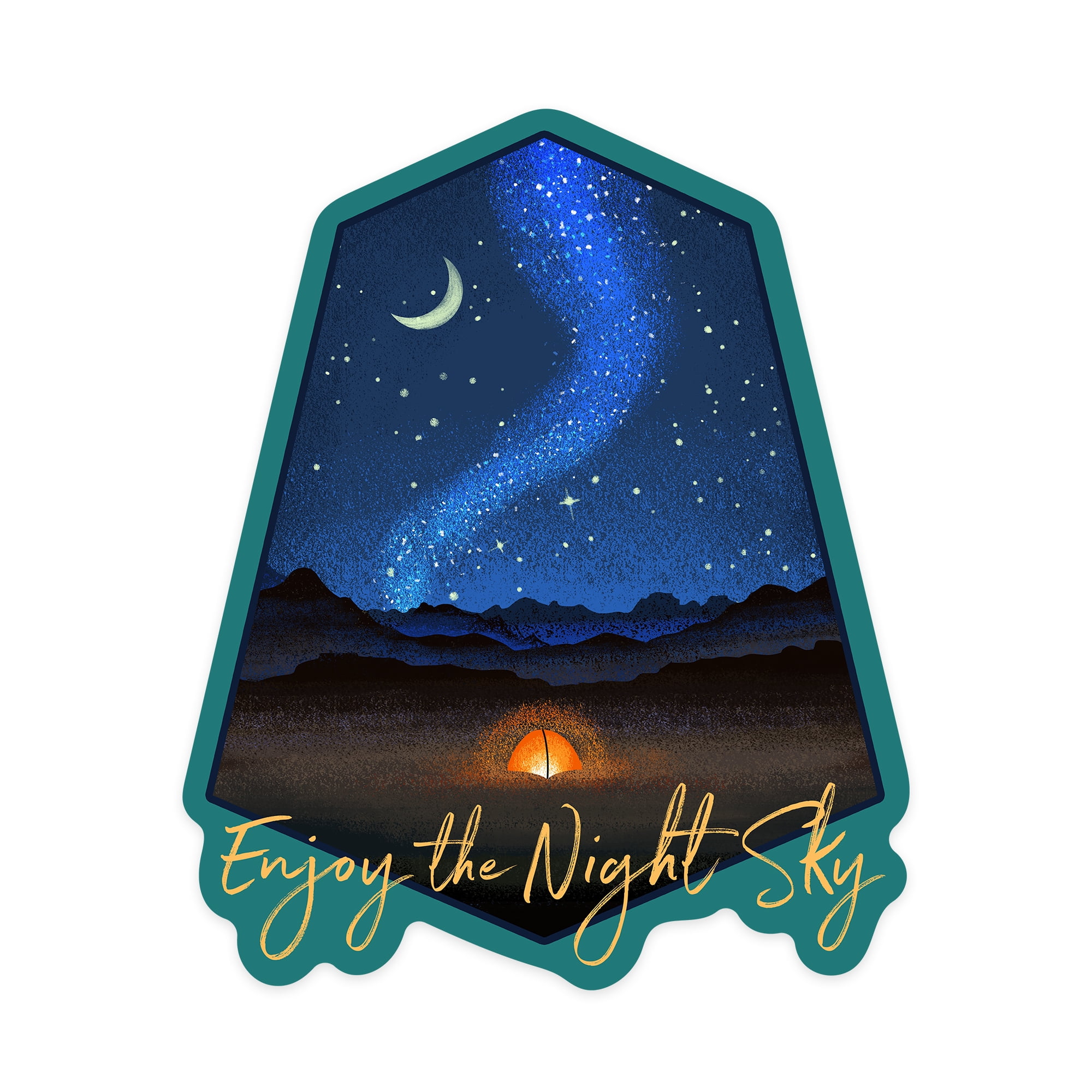Die Cut Sticker Enjoy the Night Sky, Tent and Night Sky, Mid-Century ...
