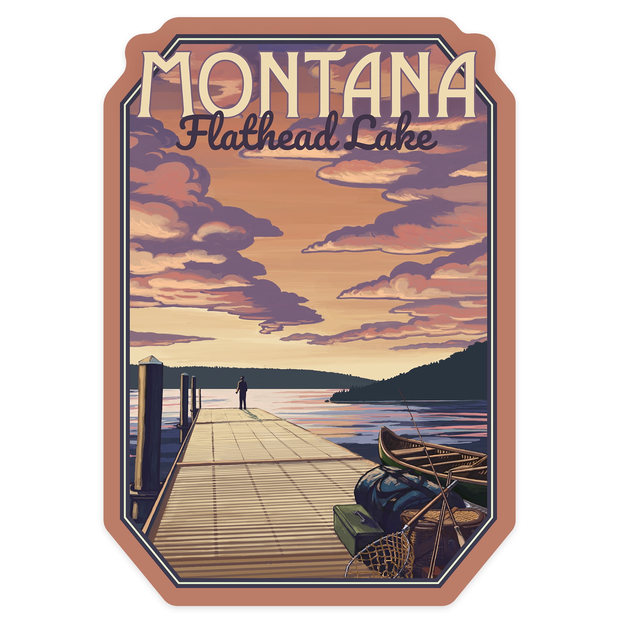 Die Cut Sticker Flathead Lake, Montana, Dock and Lake Scene, Contour ...