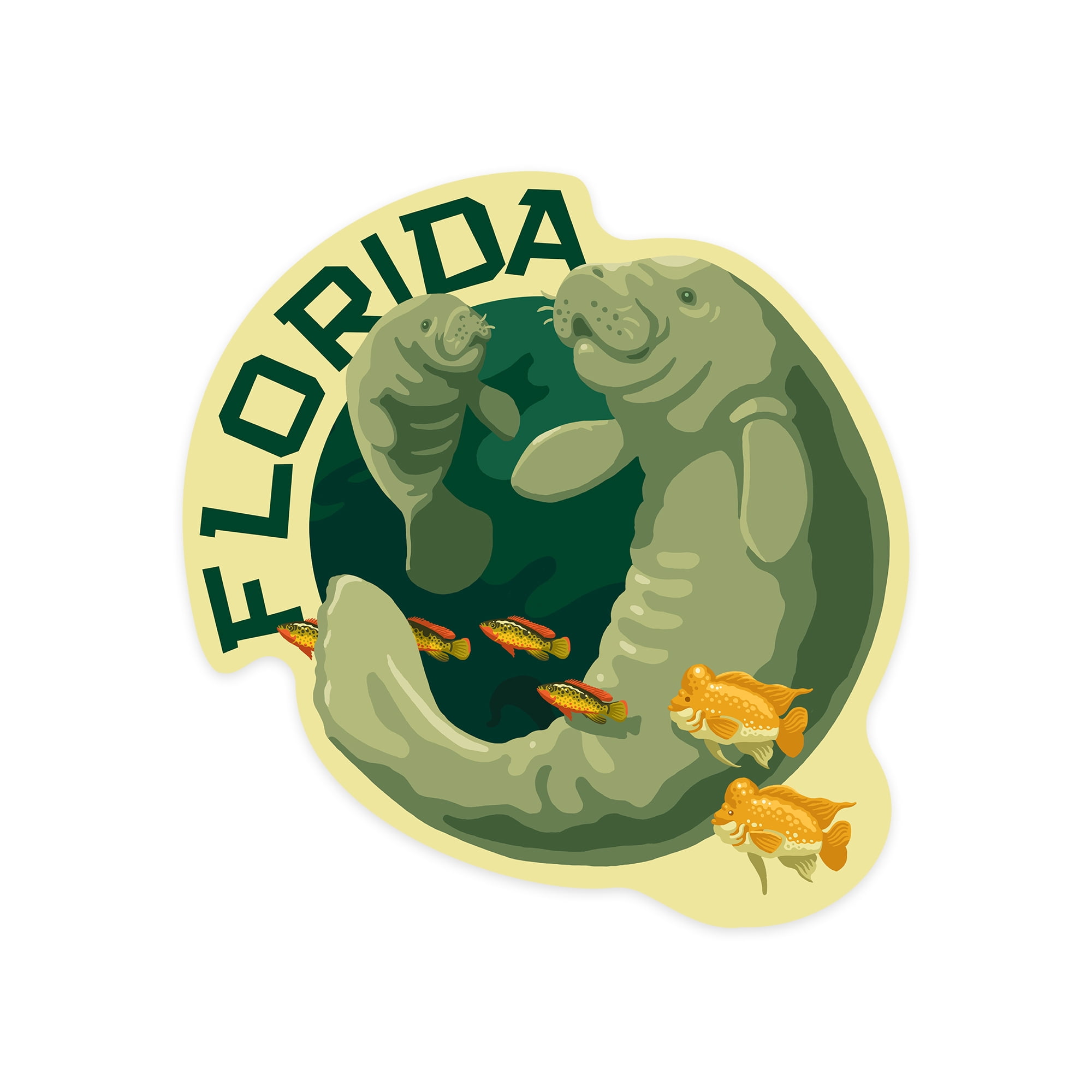 Die Cut Sticker Florida, Manatee and Calf Swimming, Contour Vinyl ...