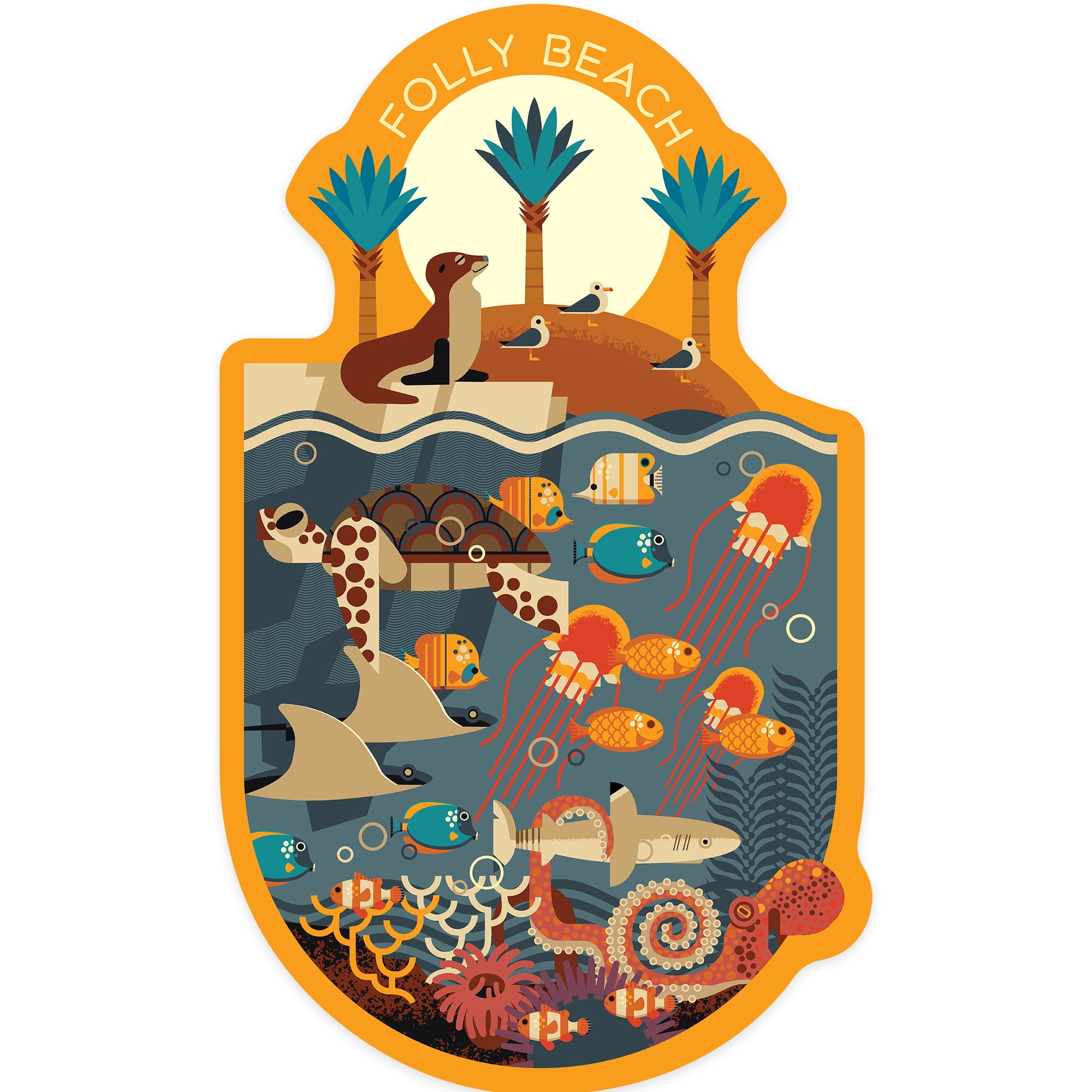 Die Cut Sticker Folly Beach, South Carolina, Marine Animals, Textured ...