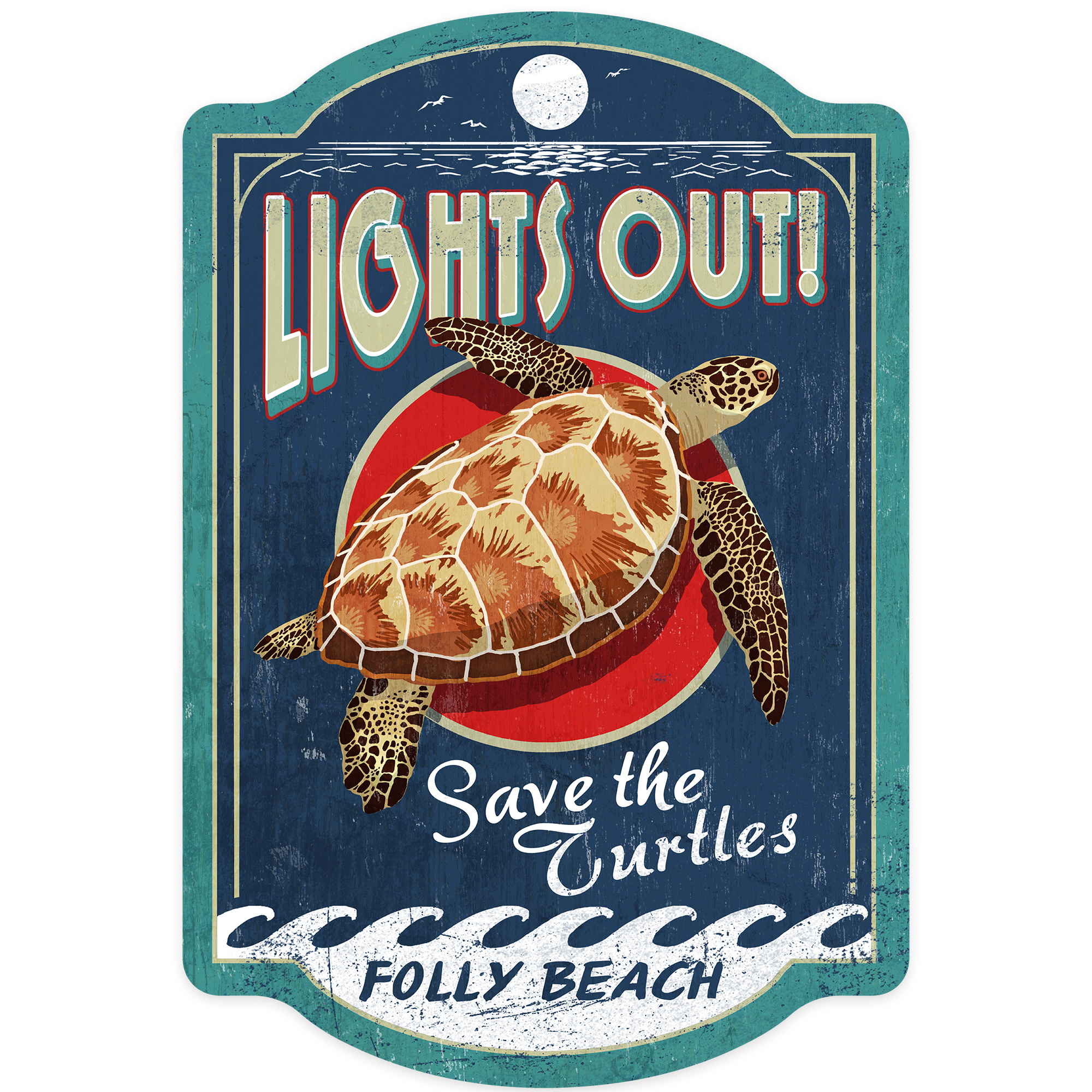 Die Cut Sticker Folly Beach, South Carolina, Sea Turtle Vintage Sign ...