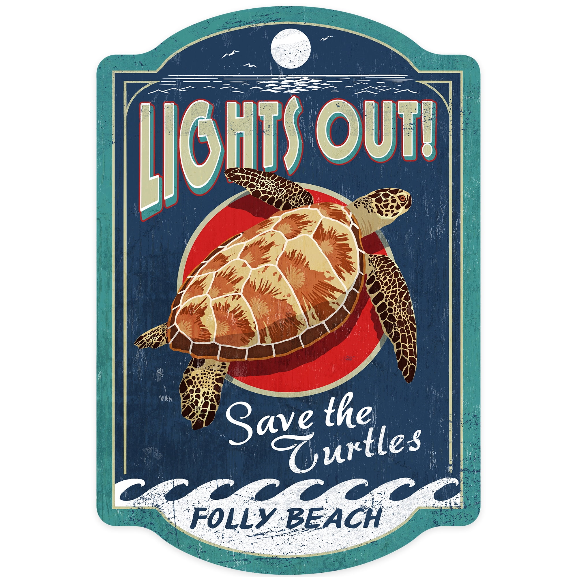 Die Cut Sticker Folly Beach, South Carolina, Sea Turtle Vintage Sign ...
