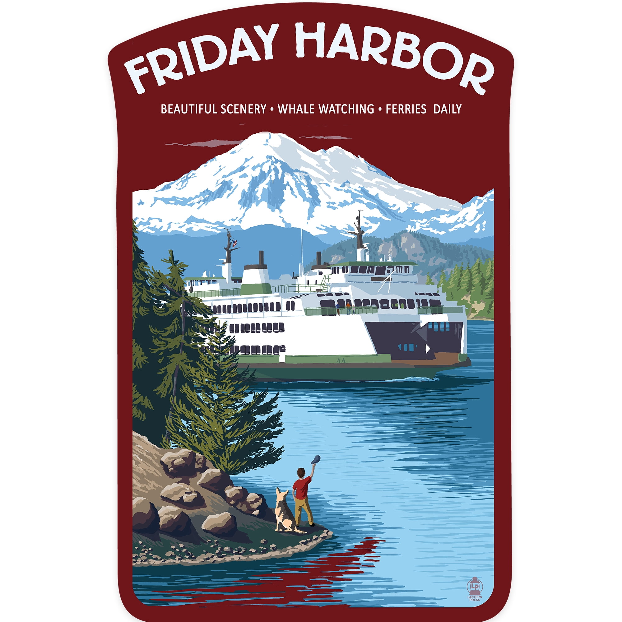 Die Cut Sticker Friday Harbor, Washington, Ferry Scene with Boy ...