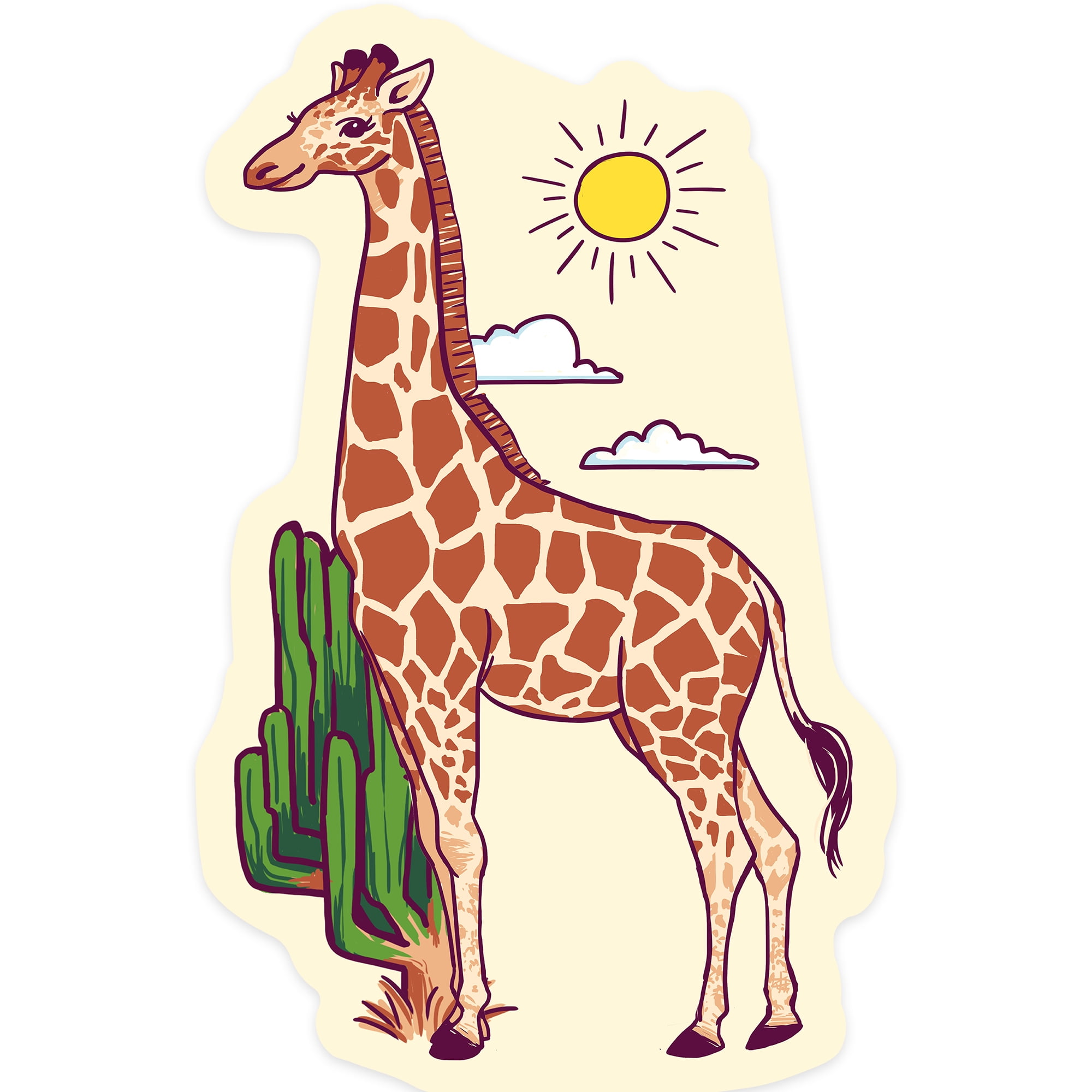 Die Cut Sticker Giraffe, Whimsical Doodle Style, Contour Vinyl Sticker ...
