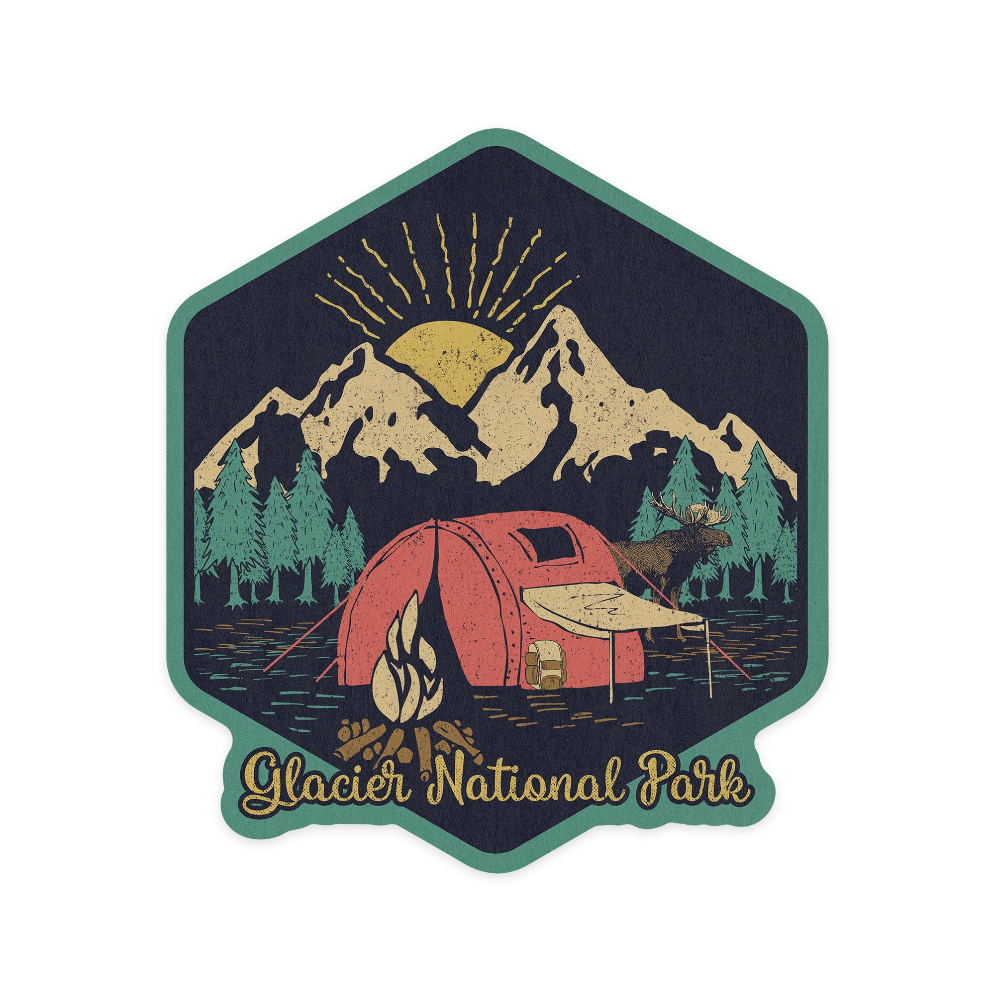 Die Cut Sticker Glacier National Park, Montana, Camping Scene, Contour ...