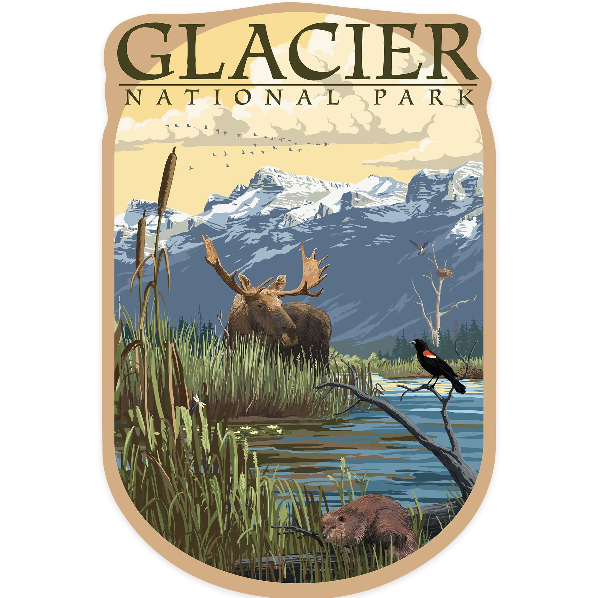 Die Cut Sticker Glacier National Park, Montana, Mountain and Marsh ...