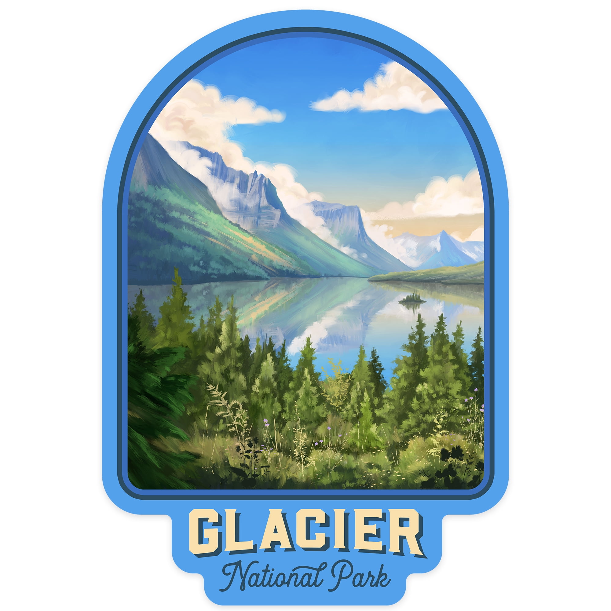 Die Cut Sticker Glacier National Park, Montana, Oil Painting, Contour ...