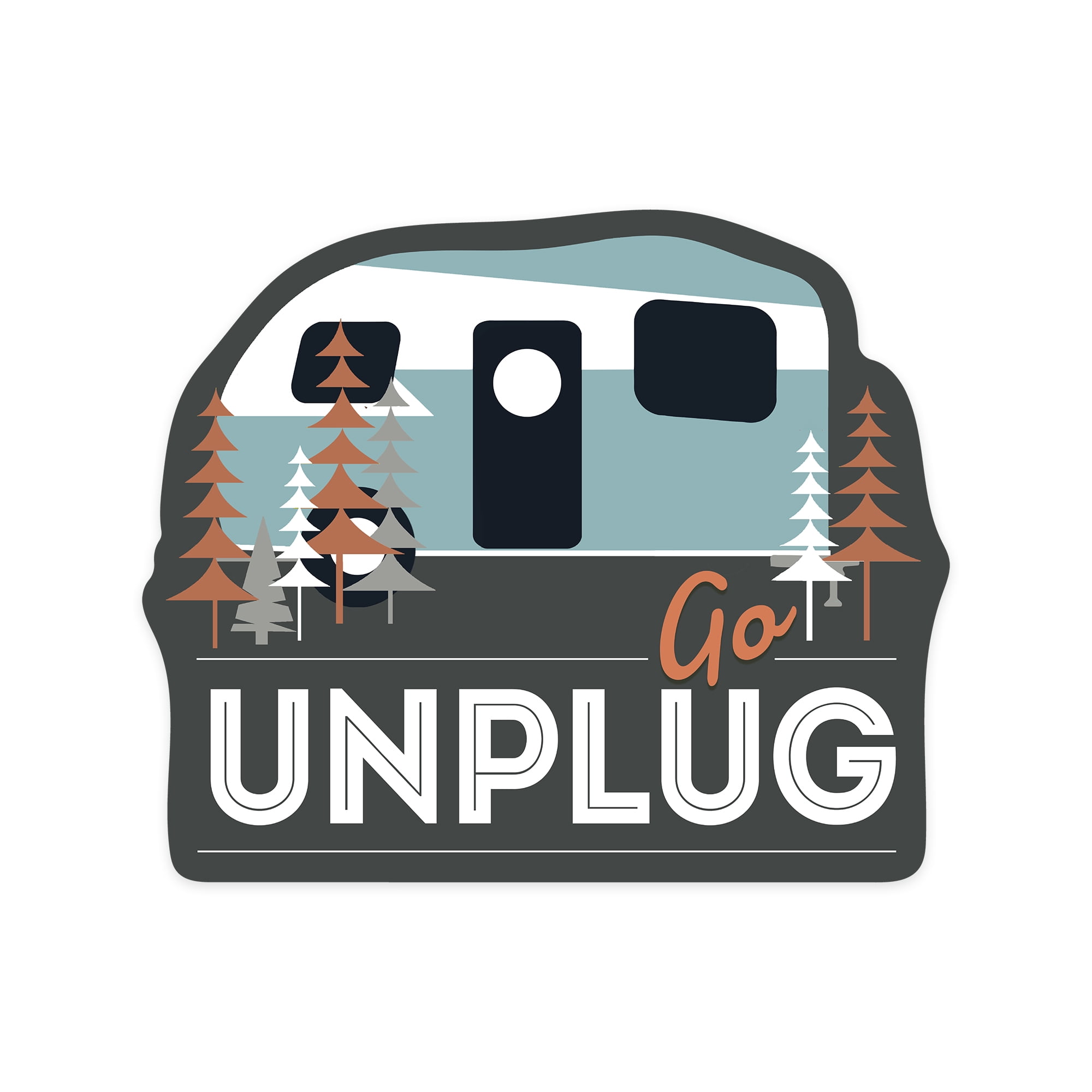 Die Cut Sticker Go Unplug, Retro Camper, Contour Vinyl Sticker 3 to 6 ...