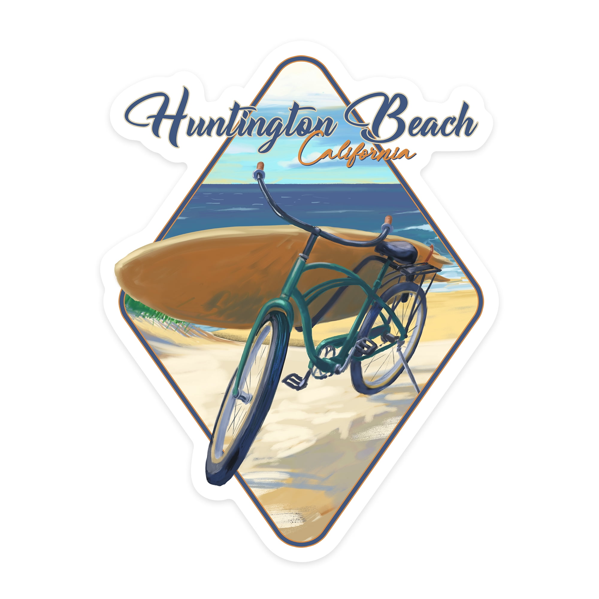 Die Cut Sticker Huntington Beach, California, Beach Cruiser on Beach ...