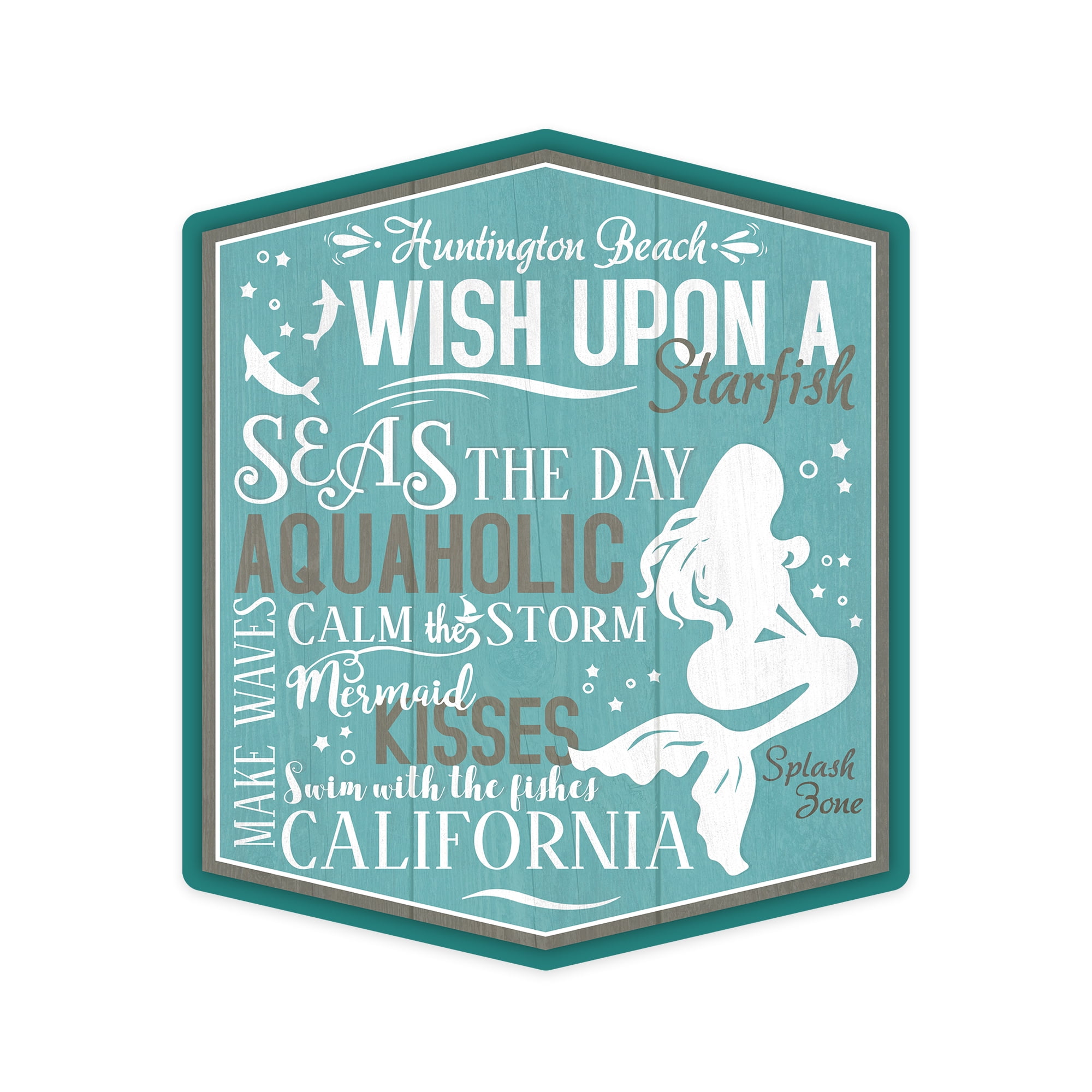Die Cut Sticker Huntington Beach, California, Mermaid Typography ...