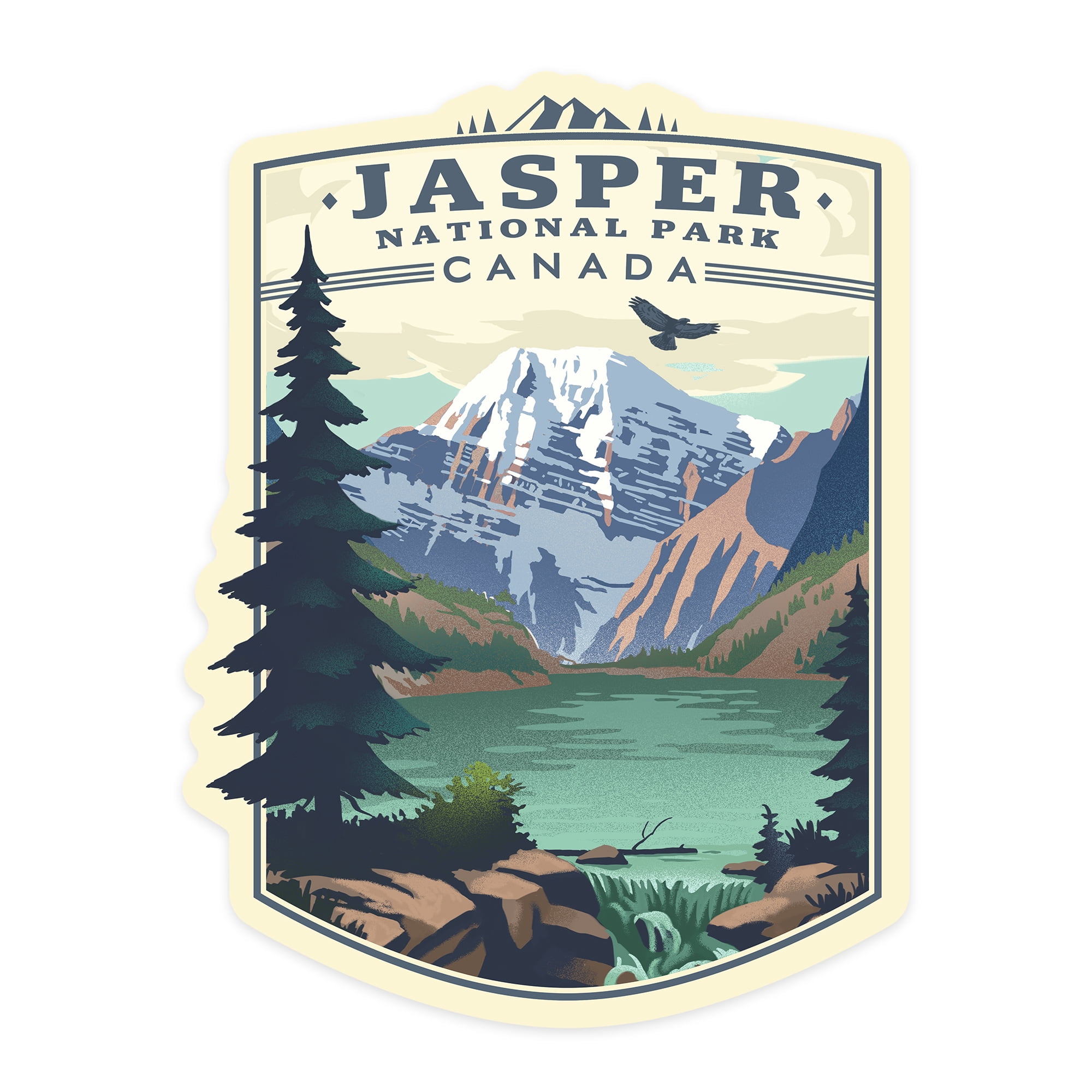 Die Cut Sticker Jasper National Park, Canada, Lake, Lithograph, Contour ...
