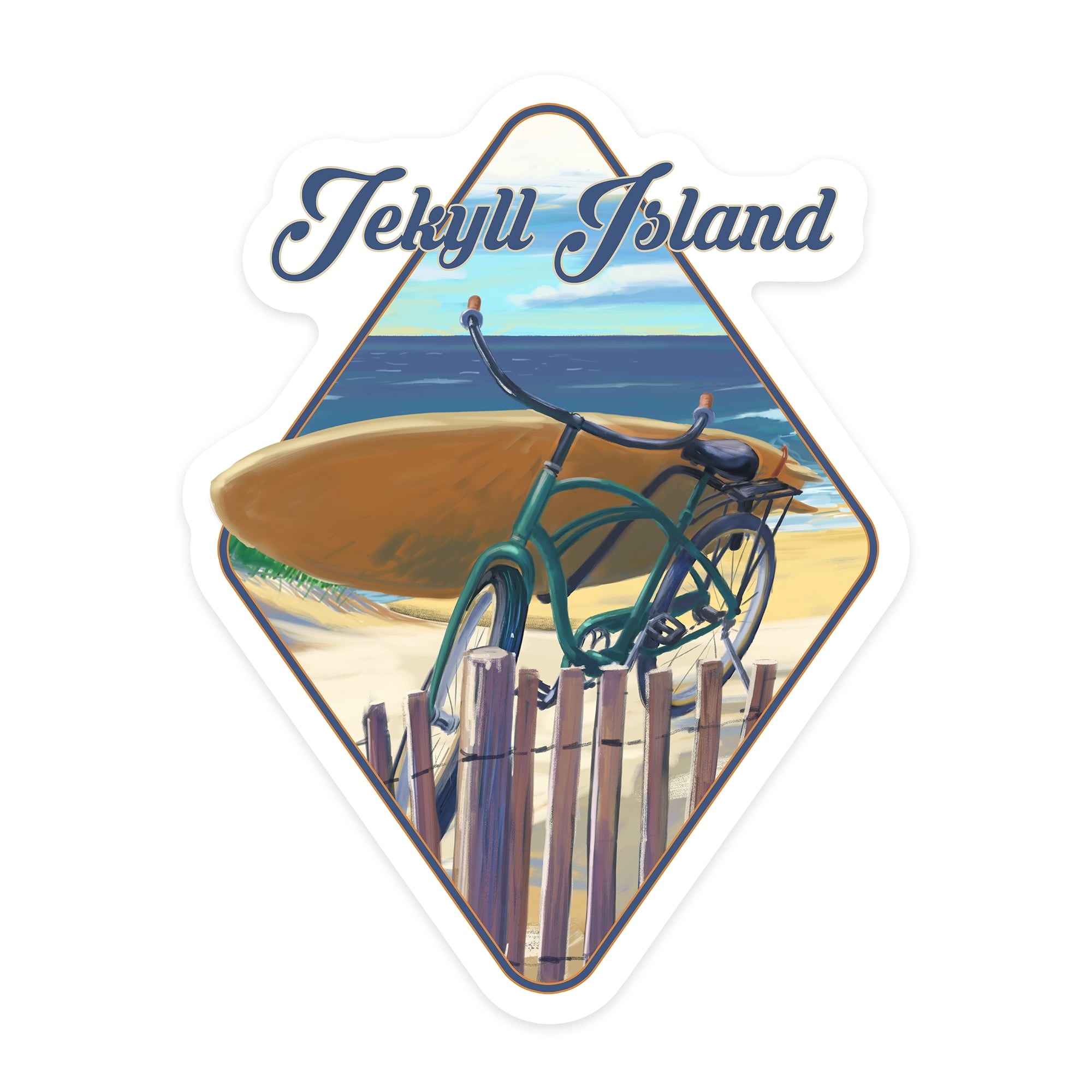 Die Cut Sticker Jekyll Island, Beach Cruiser on Beach, Contour Vinyl ...
