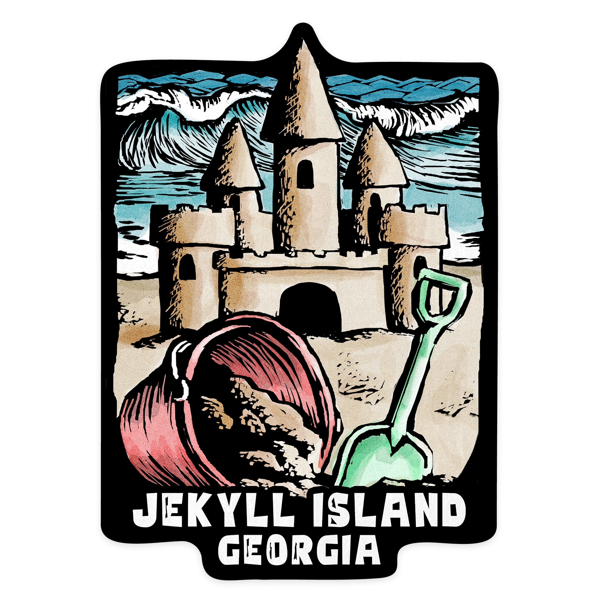 Die Cut Sticker Jekyll Island, Georgia, Sandcastle Scratchboard ...