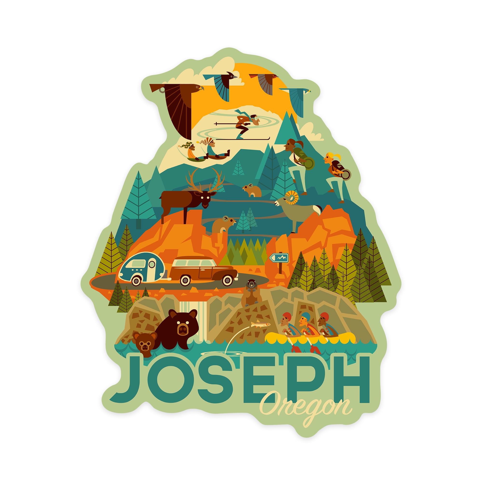 Die Cut Sticker Joseph, Oregon, Geometric, Contour Vinyl Sticker 1 to 3 ...