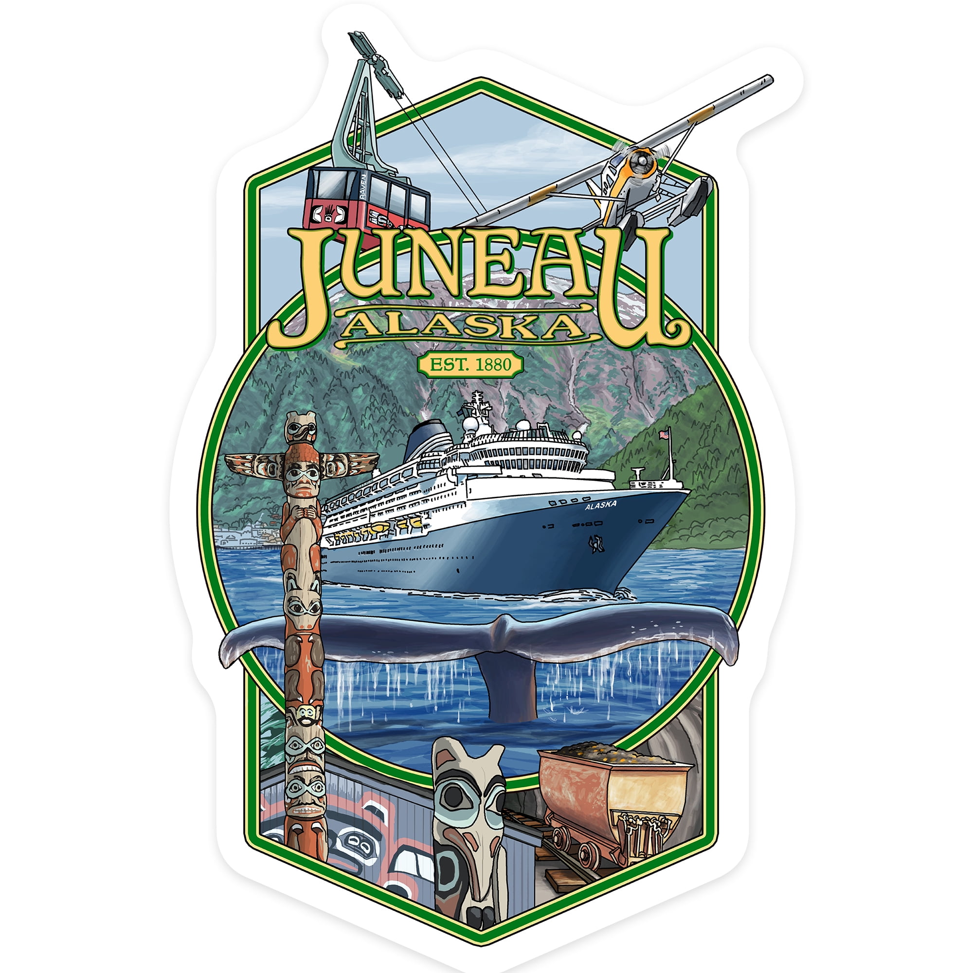 Die Cut Sticker Juneau, Alaska, Montage, Contour Vinyl Sticker 1 to 3 ...