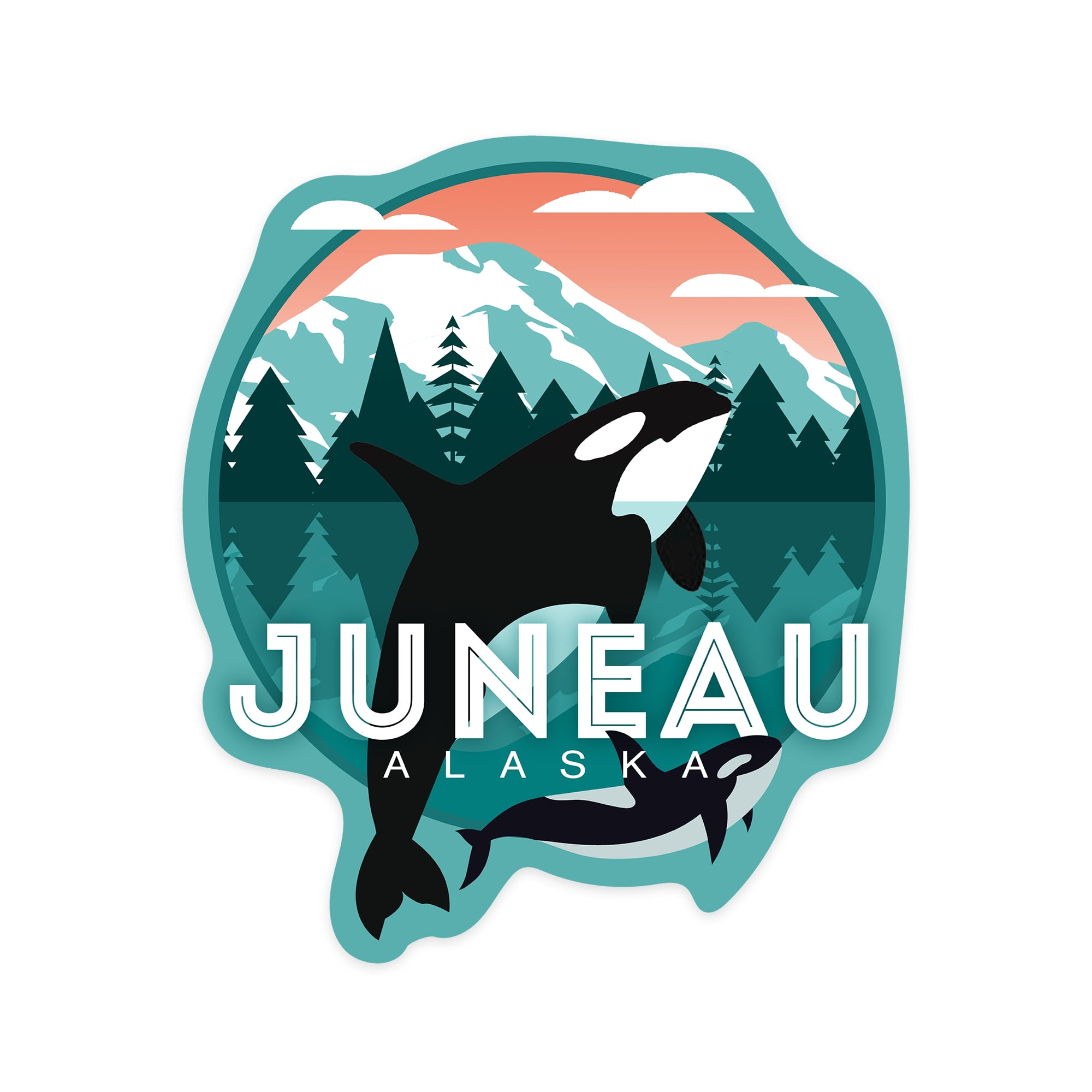 Die Cut Sticker Juneau, Alaska, Orca and Calf, Contour Vinyl Sticker 3 ...