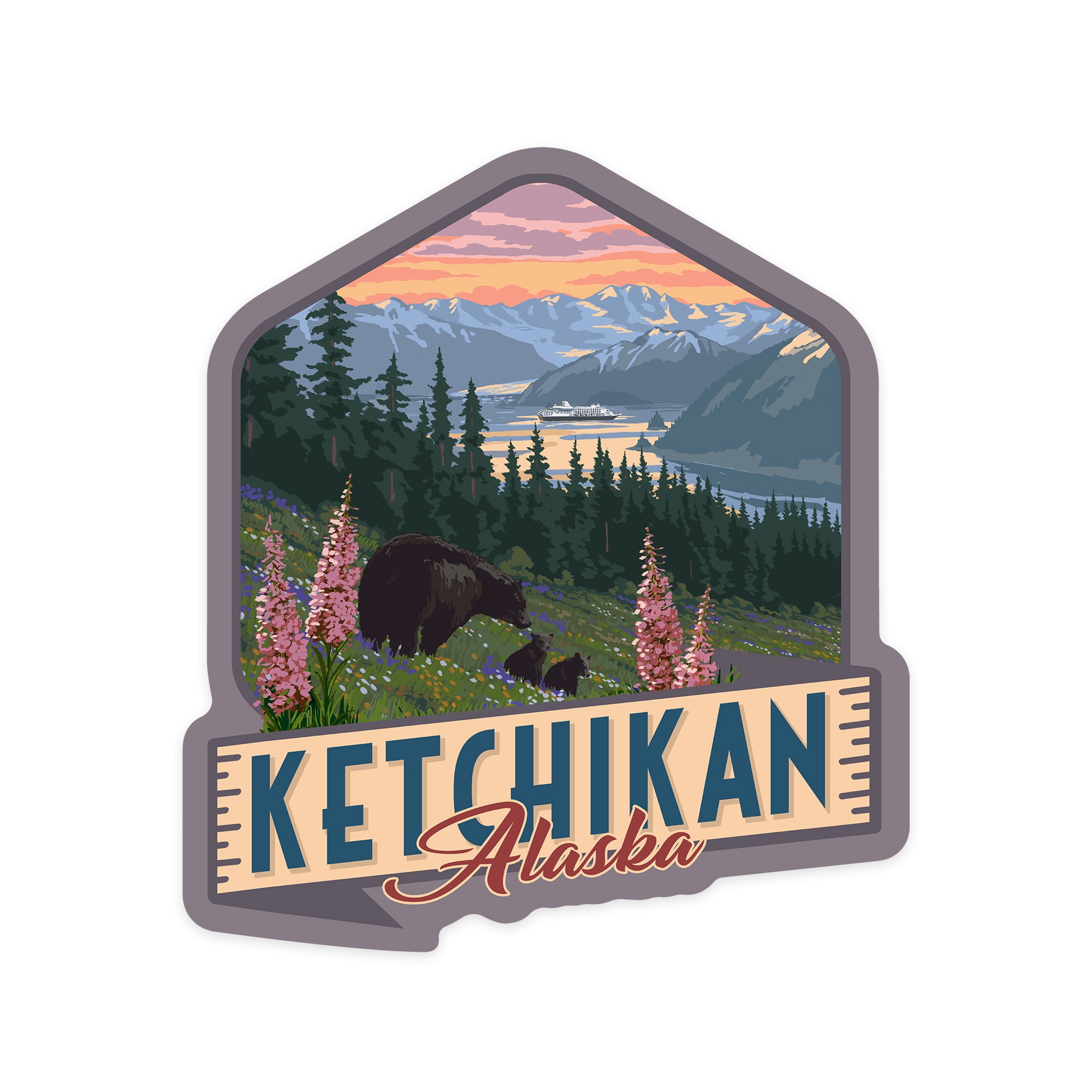 Die Cut Sticker Ketchikan, Alaska, Inside Passage, Bear and Spring ...