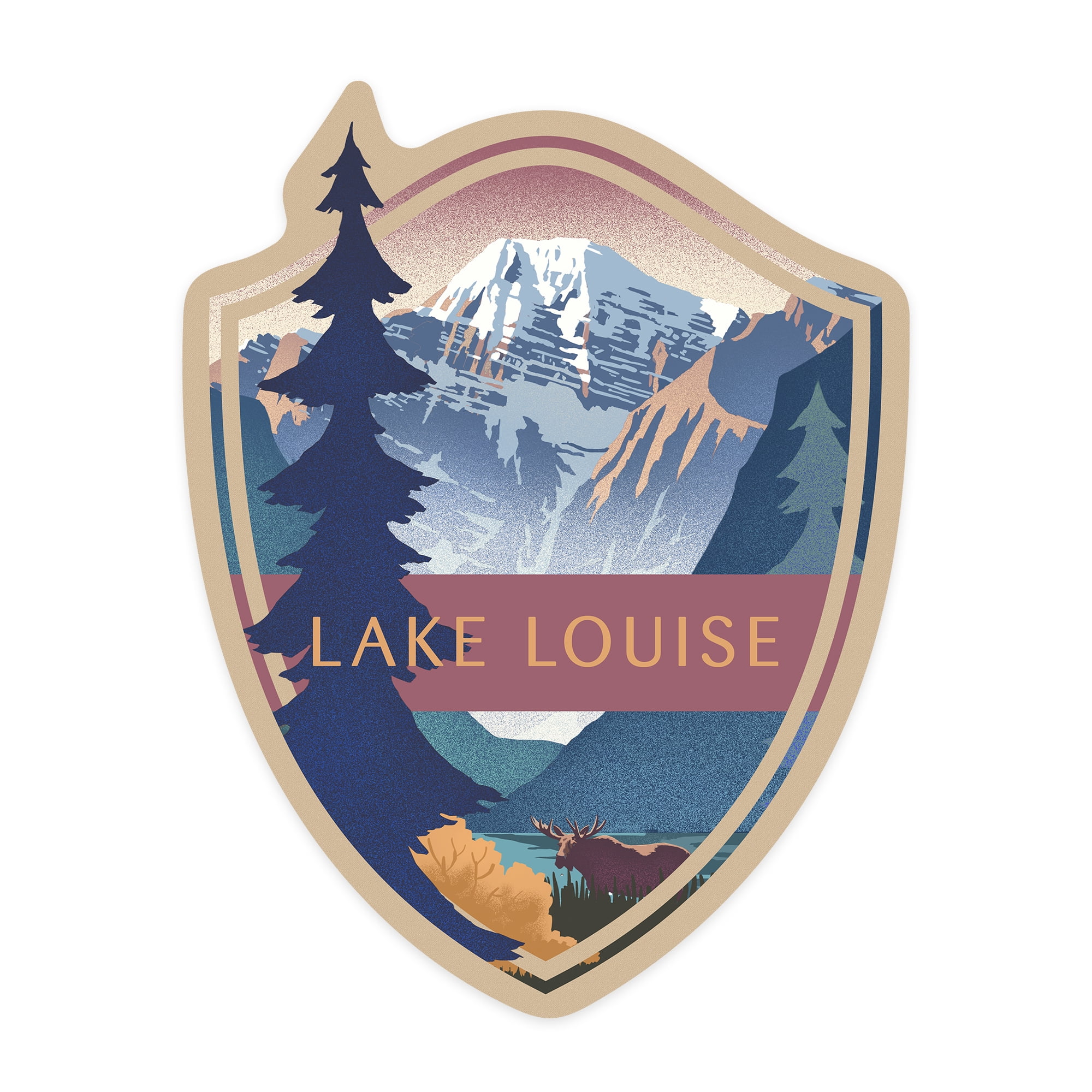 Die Cut Sticker Lake Louise, Canada, Mountain Scene, Lithograph ...