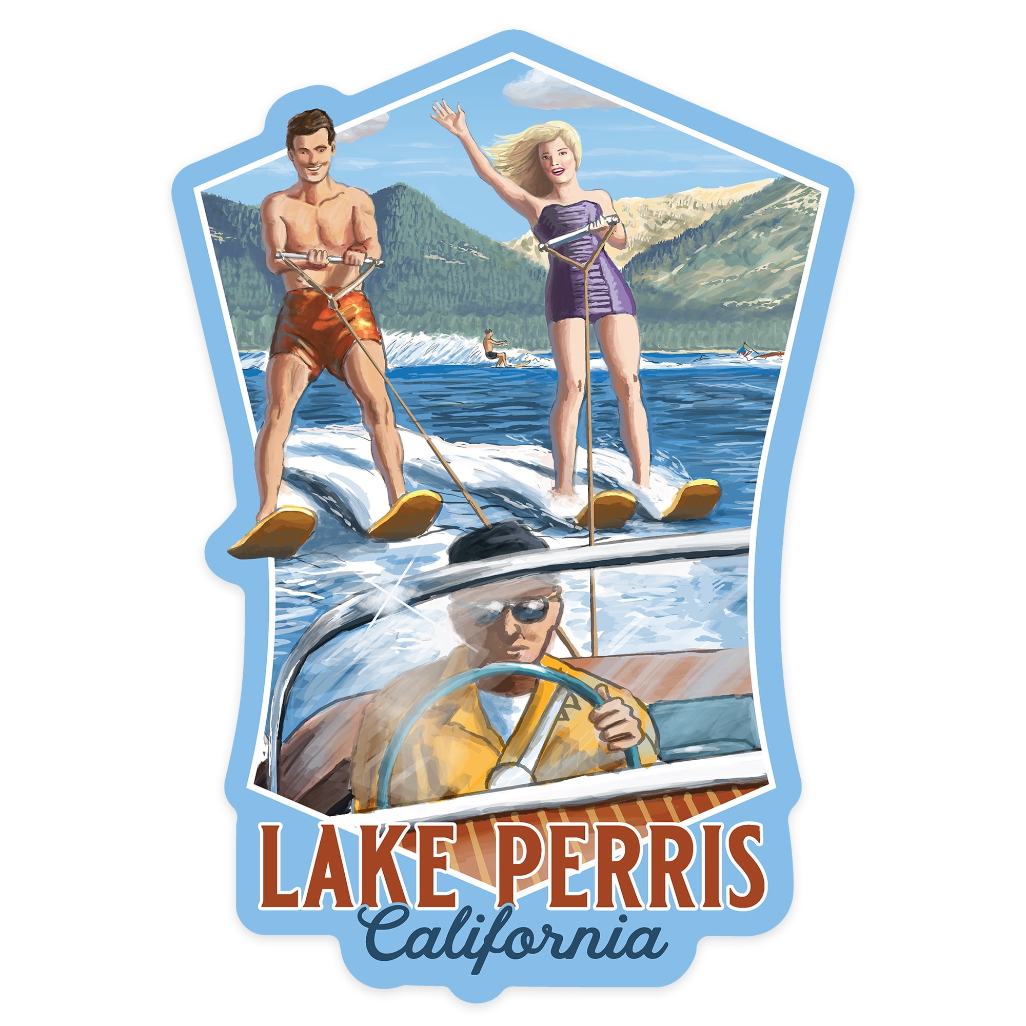 Die Cut Sticker Lake Perris, California, Water Skiing Scene, Contour Vinyl Sticker 3 to 6 inches ...