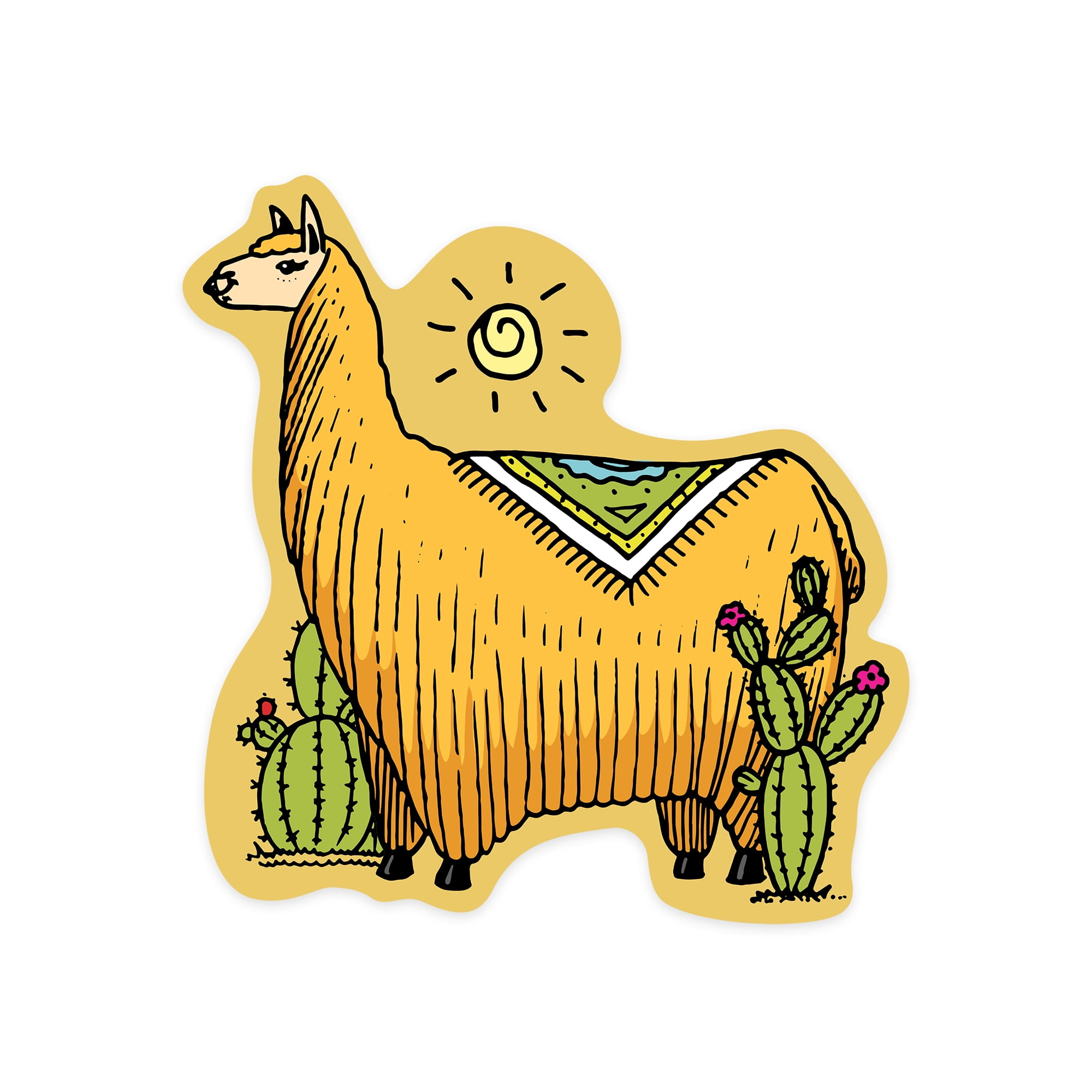 Die Cut Sticker Llama and Cacti, Vector Doodle, Contour, Artwork Vinyl ...
